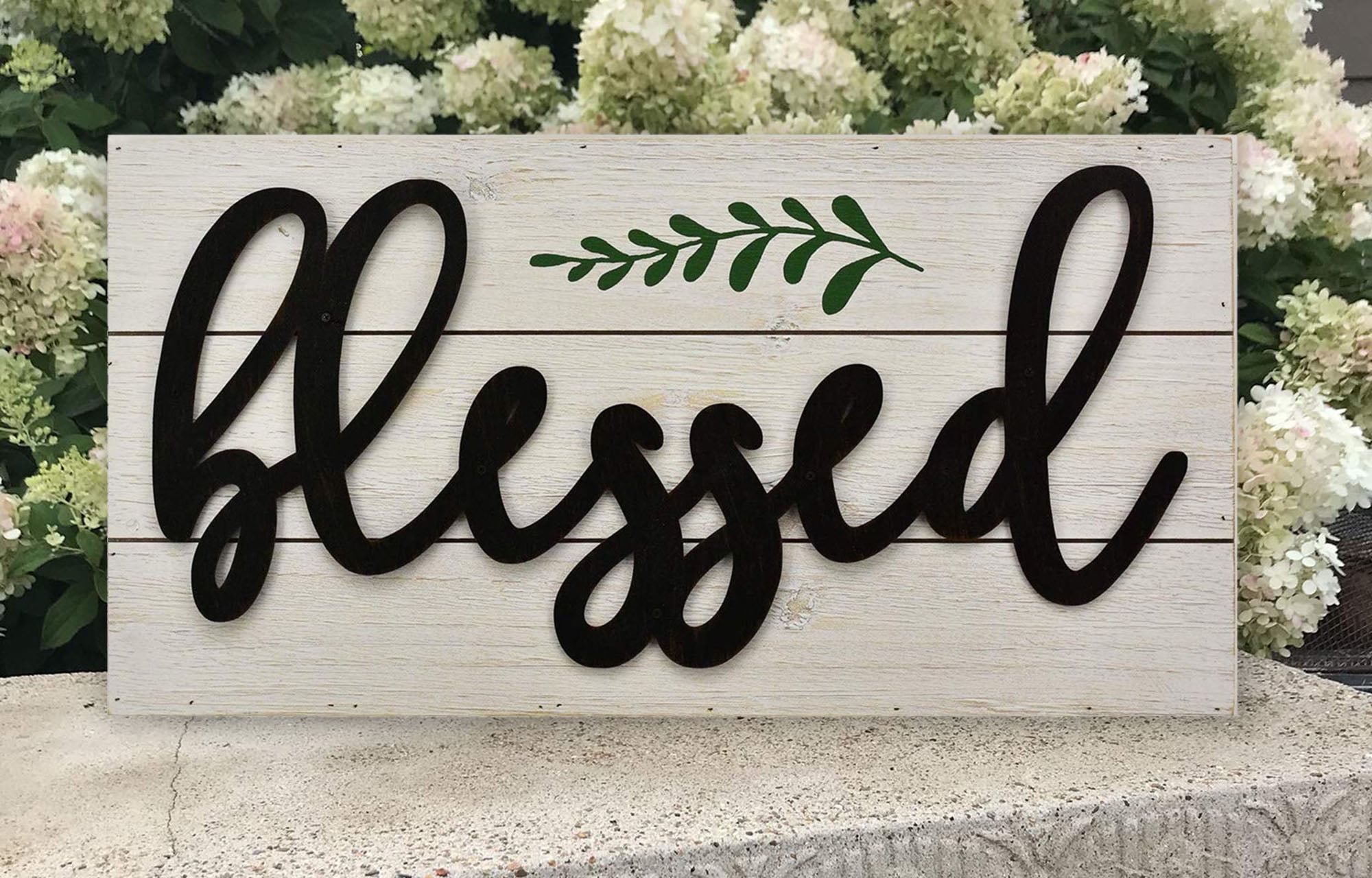 Parisloft Blessed Wall Sign, Whitewahed Wood Plaque with Black Metal ...