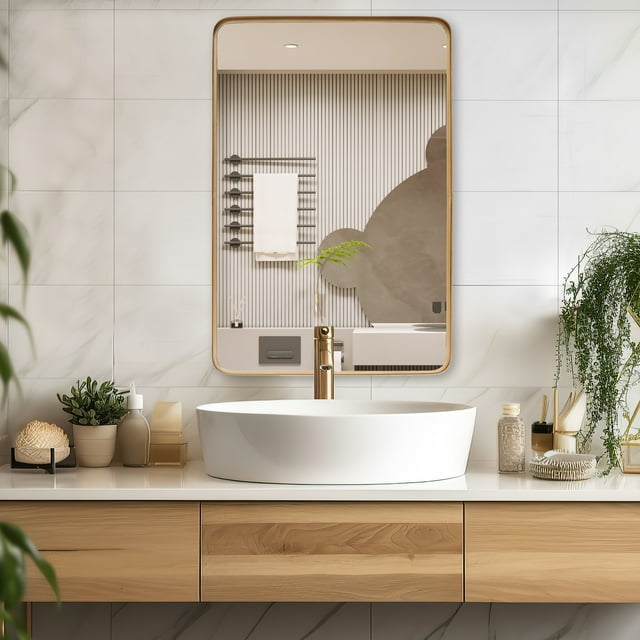 Parisloft Contemporary Shampagne Gold Rectangular Metal Wall Mirror ...