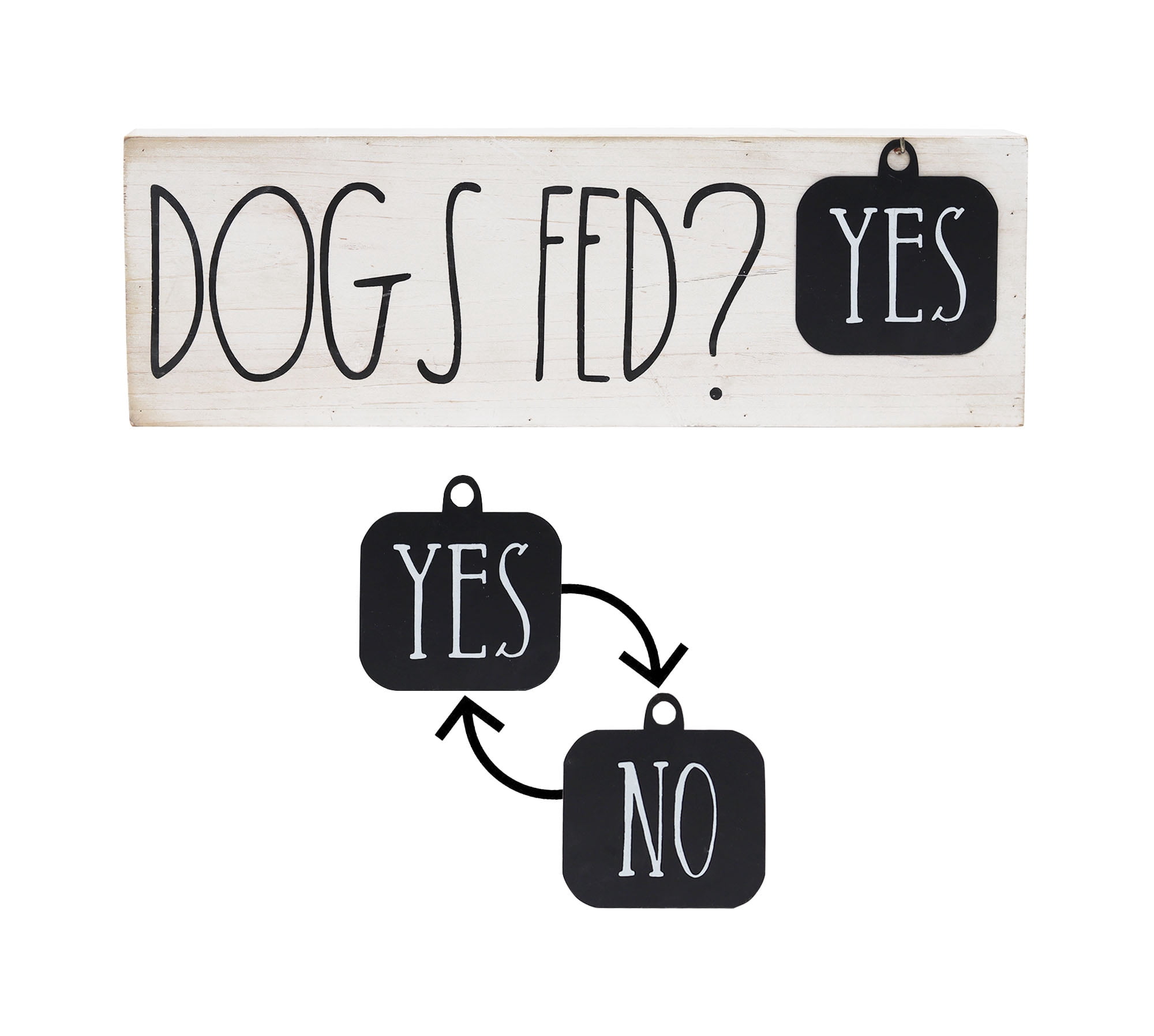 Parisloft Dogs Fed? Yes/No Rusic Dog Sign, Whitewashed Wood Plaque with ...