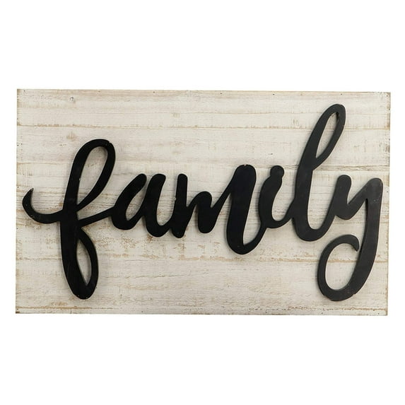 Parisloft Family Wood Sign, White Washed Background and 3D Black ...