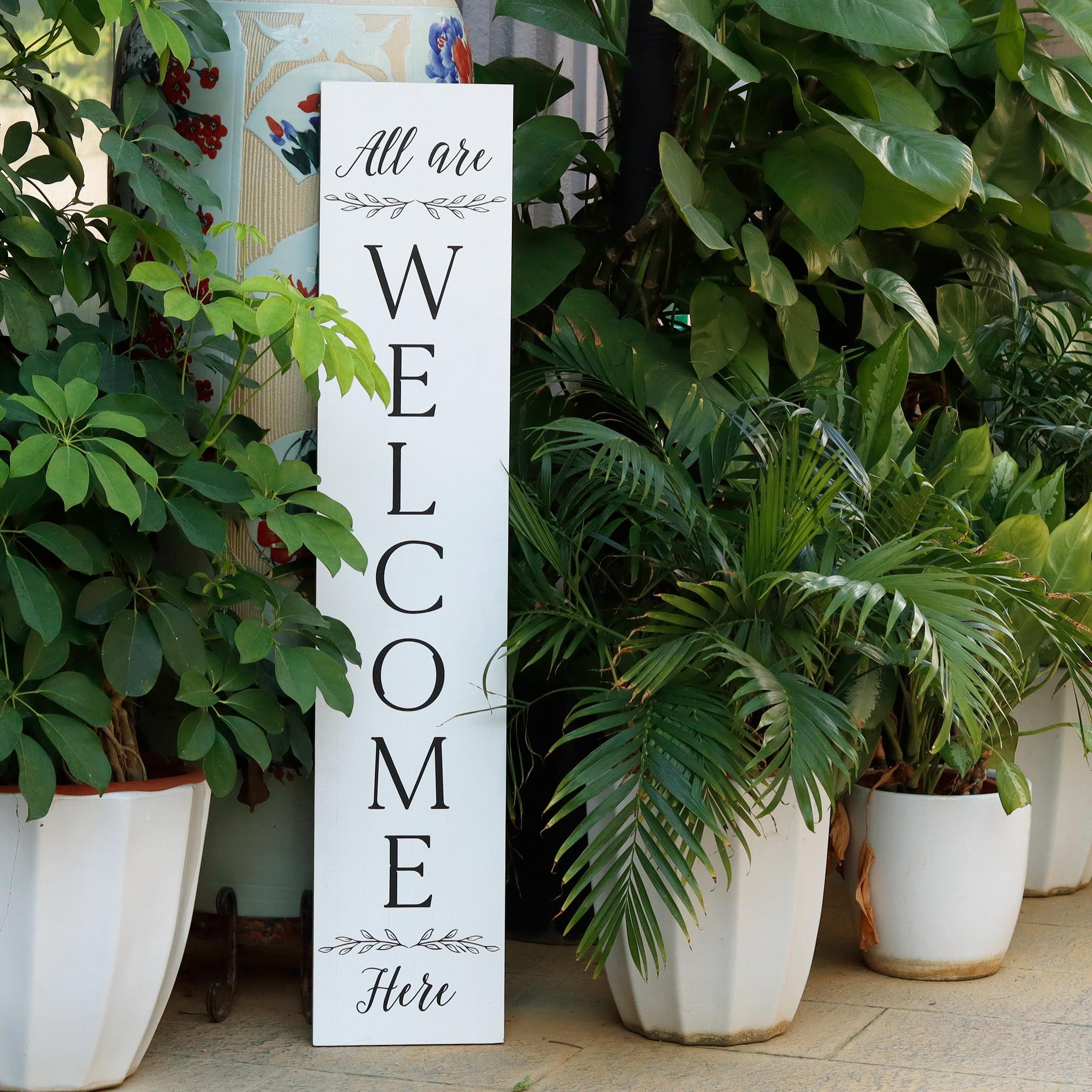 Parisloft Farmhouse All Are Welcome Here Vertical White Wood Wall ...
