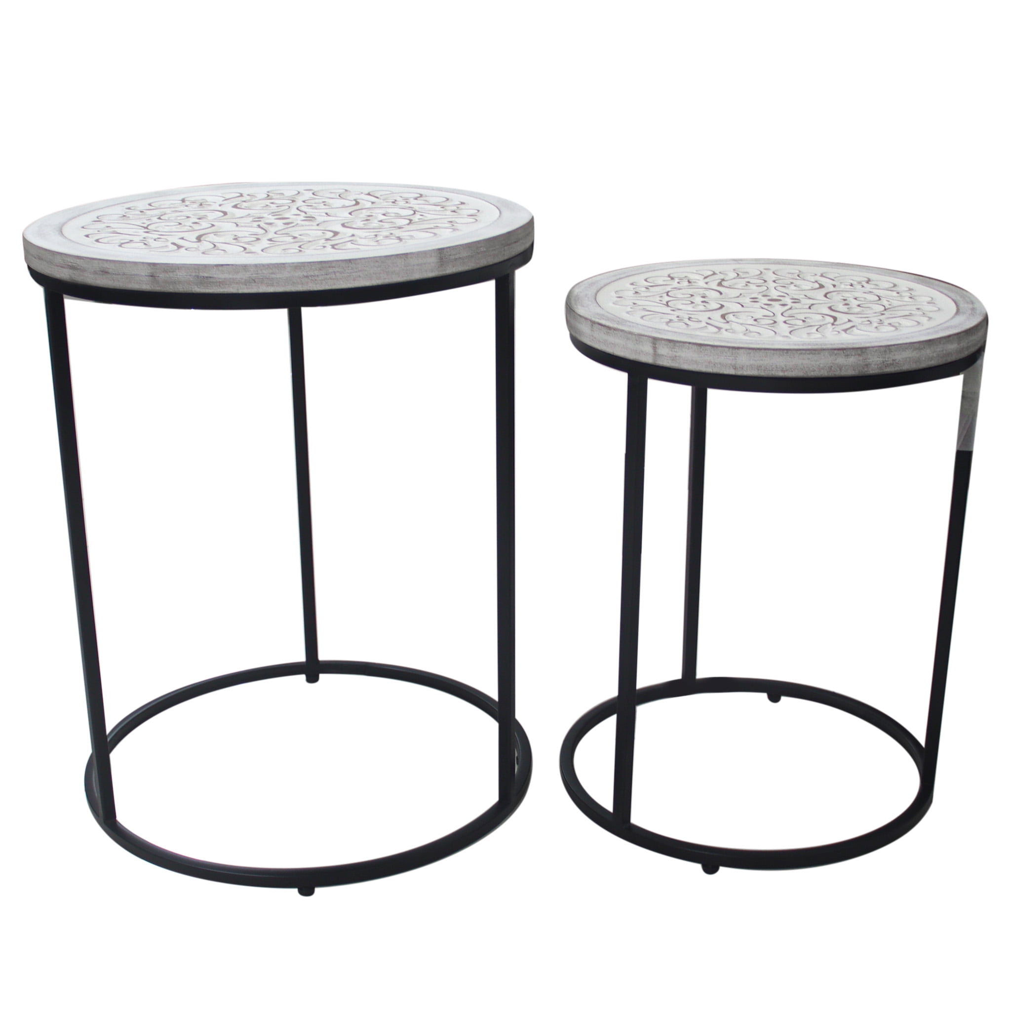 Parisloft Farmhouse Round Nesting Side Table Set of 2, Nightstand ...