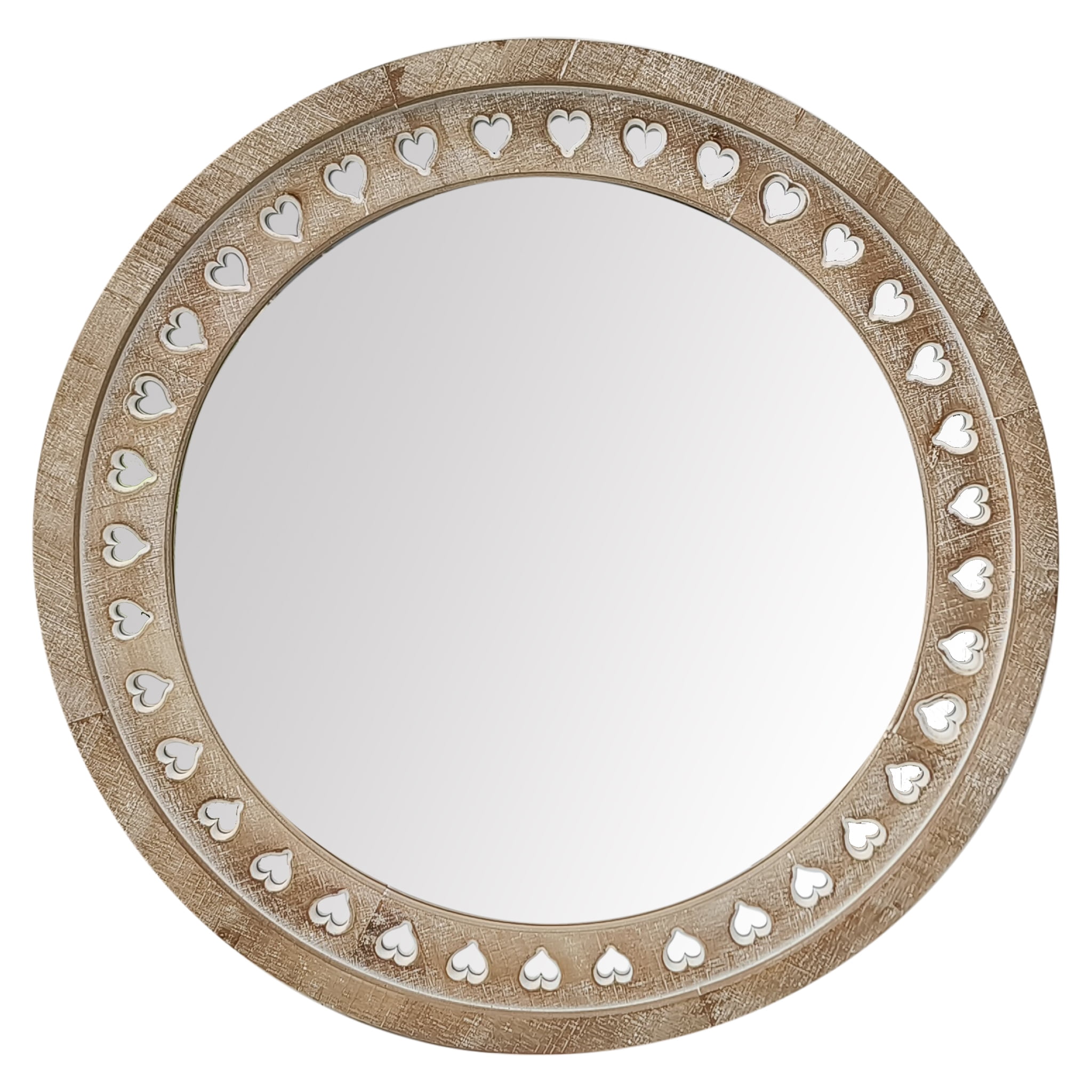Parisloft Farmhouse Round Wooden Mirror with Cut Out Heart Patterns ...