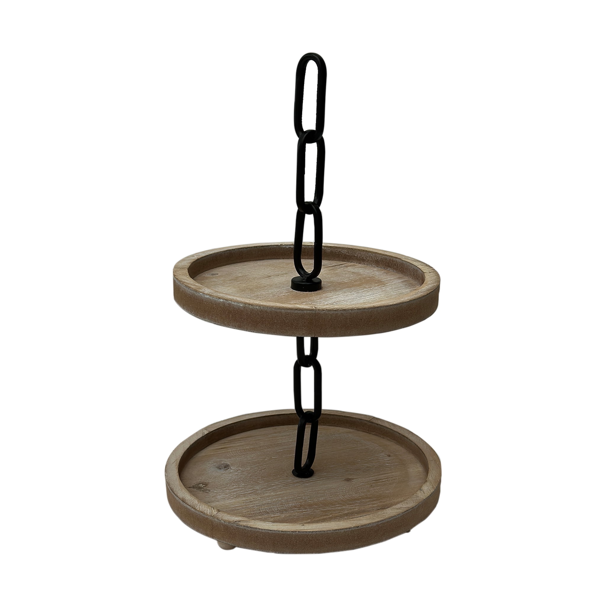 Parisloft Farmhouse Rustic Two Tiered Wood Tray Stand With Metal Chain ...