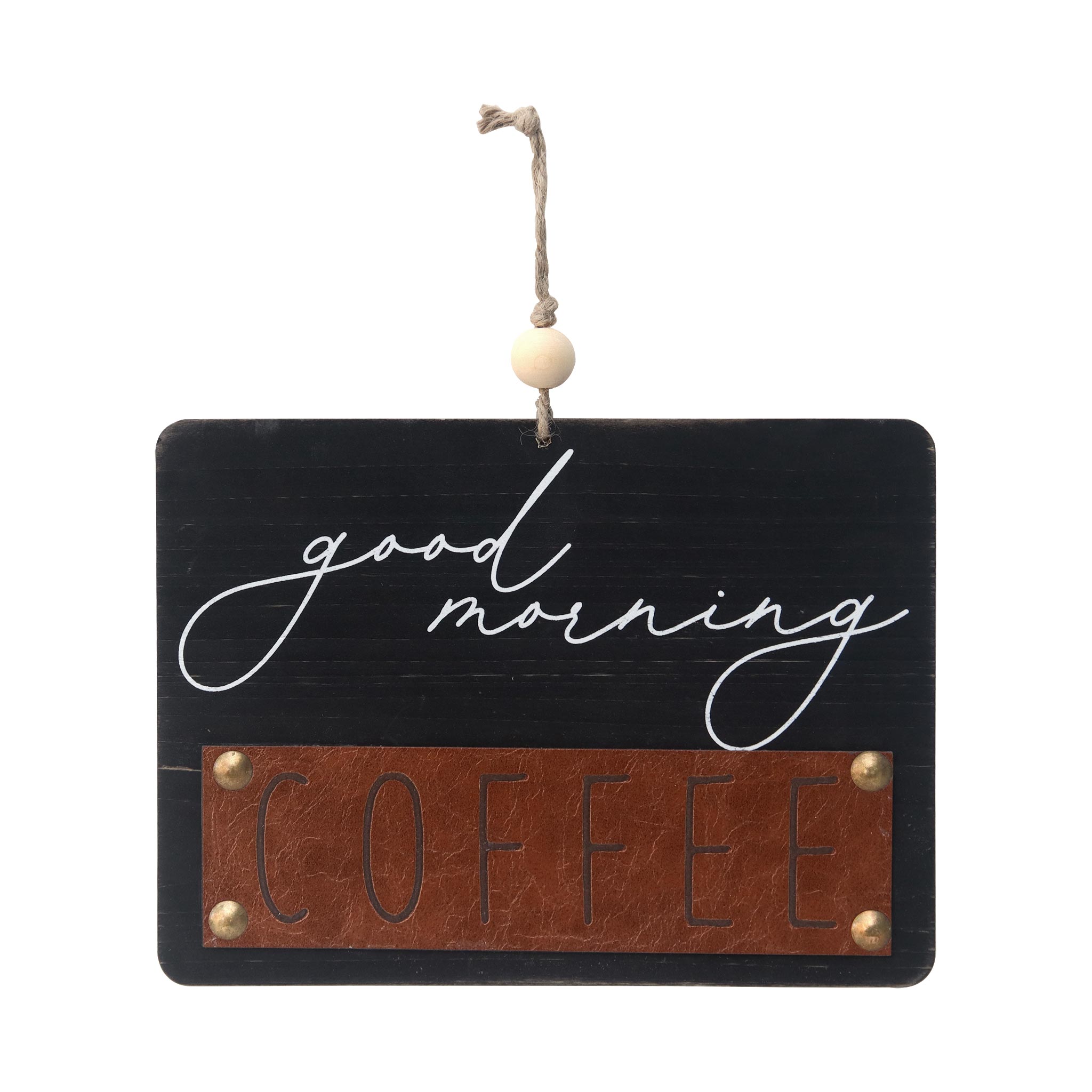 Parisloft Good Morning Coffee Wood Wall Decor, Rustic Black Wood Coffee ...