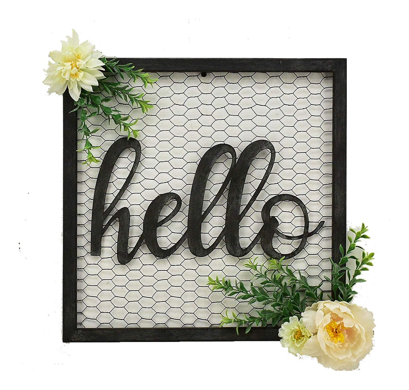 Parisloft Hello Script Metal Sign Decor Wall Art or Front Door Entryway ...