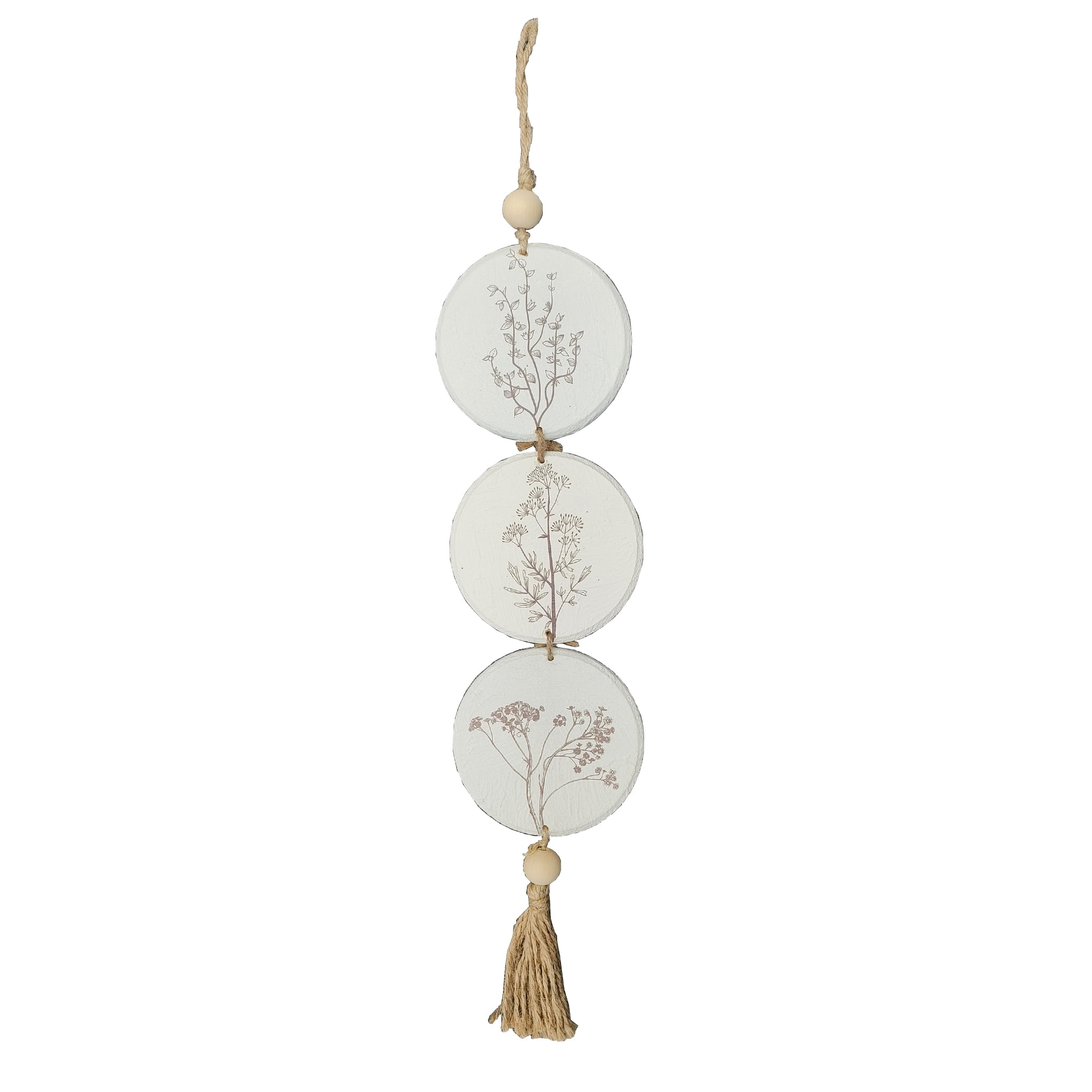 Parisloft Herb Print Wood Hanging Decor with Tassel and Beads ...