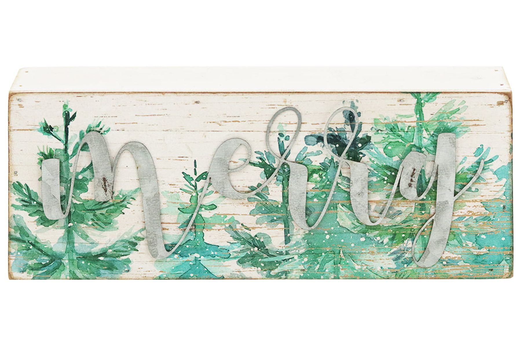 Parisloft Merry Wood and Galvanized Metal Box Sign, Mini Christmas ...