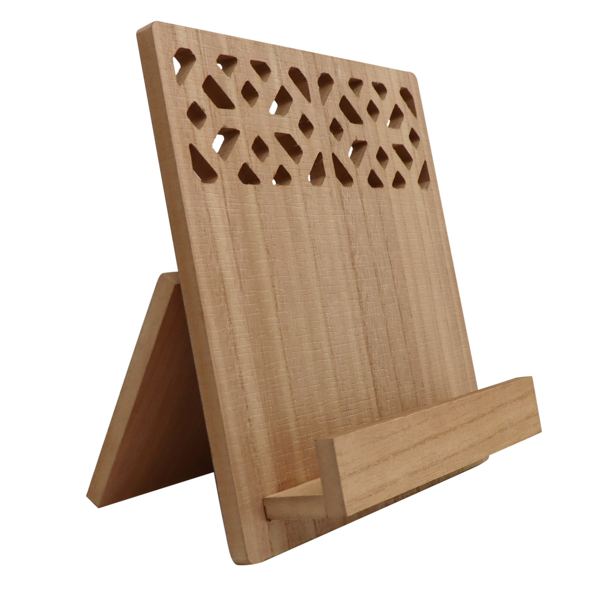 Parisloft Natural Wood Tablet Stand, Hollow-Caved Wood Cookbook Stand ...