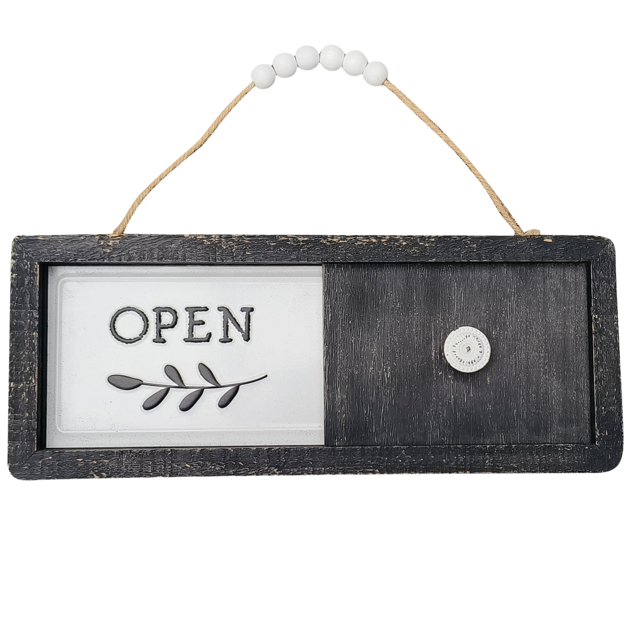 Parisloft Open/Closed Sliding Wood and Metal Wall Hanging Sign with ...