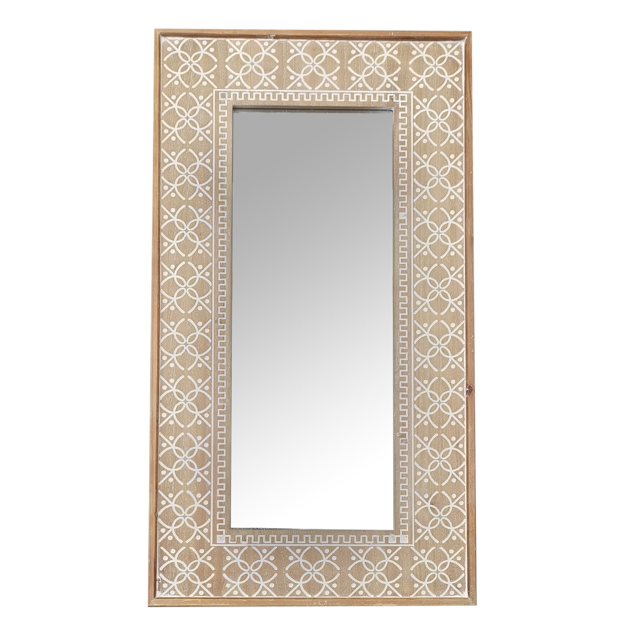 Parisloft Rectangle Wood Wall Mirror with Floral Pattern, Farmhouse ...