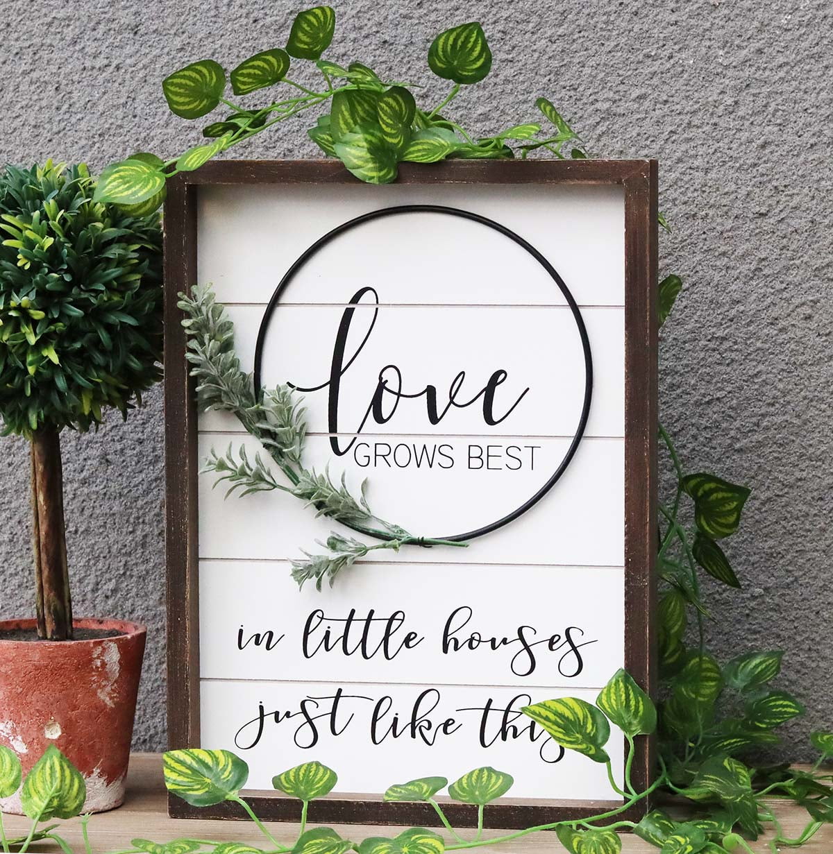Parisloft Rusic Wood Love Sign with PVC Green Leaf - Love Grows Best in ...