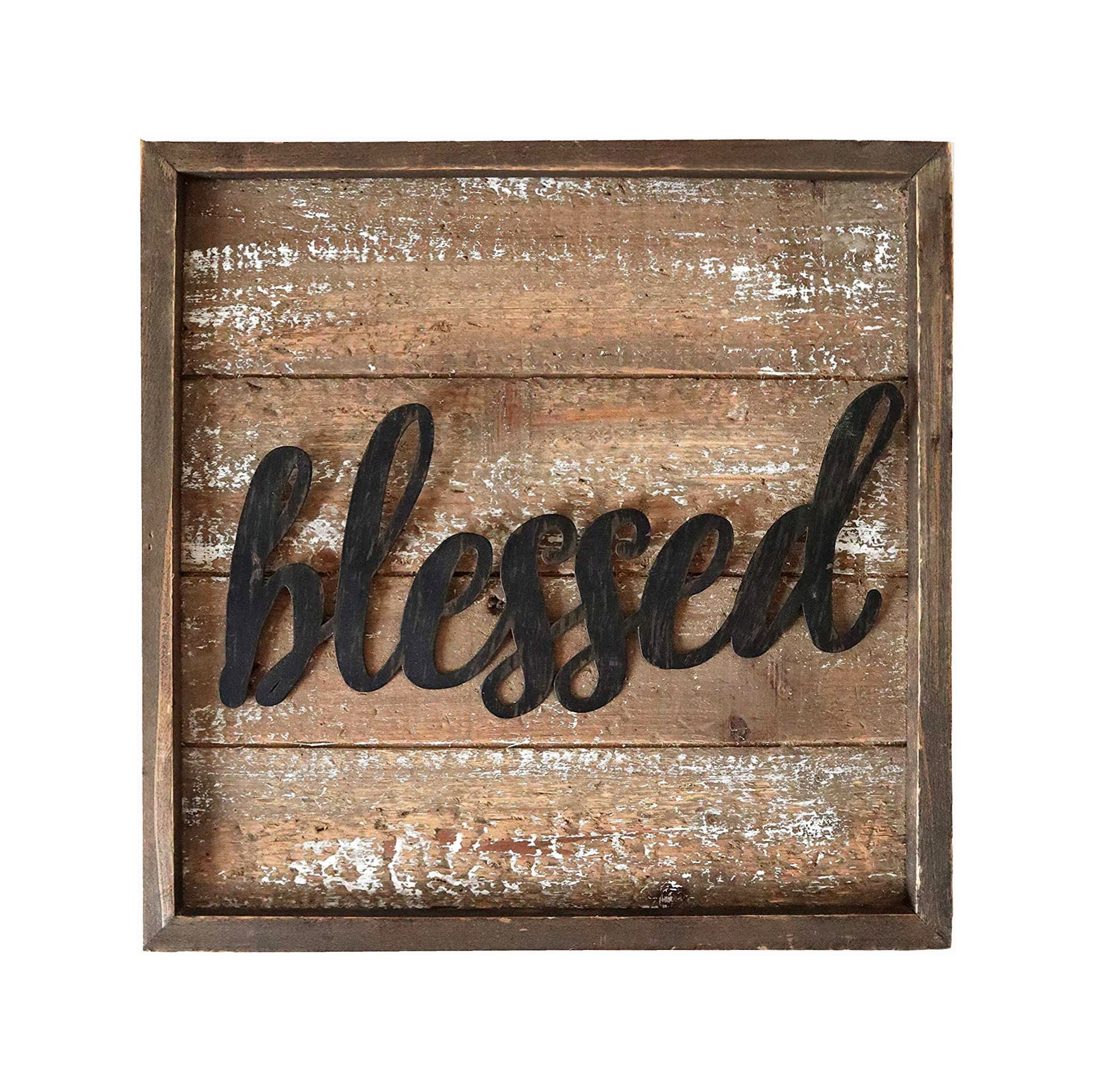 Parisloft Rustic Wood and Metal Bless Sign, Farmhouse Wall Decor, Brown ...