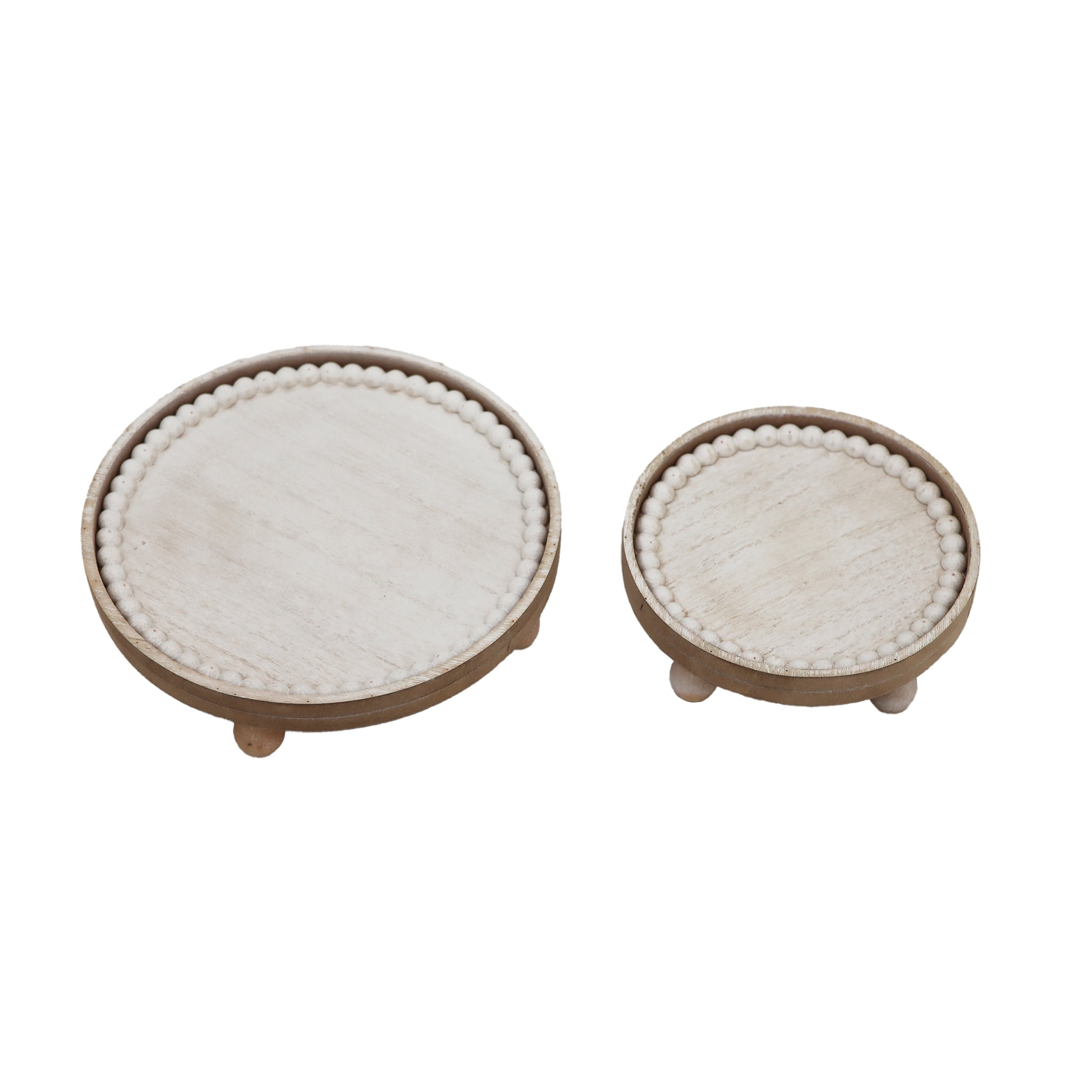 Parisloft Set of 2 Round Wood Plant Stand with Wood Beads, Farmhouse ...
