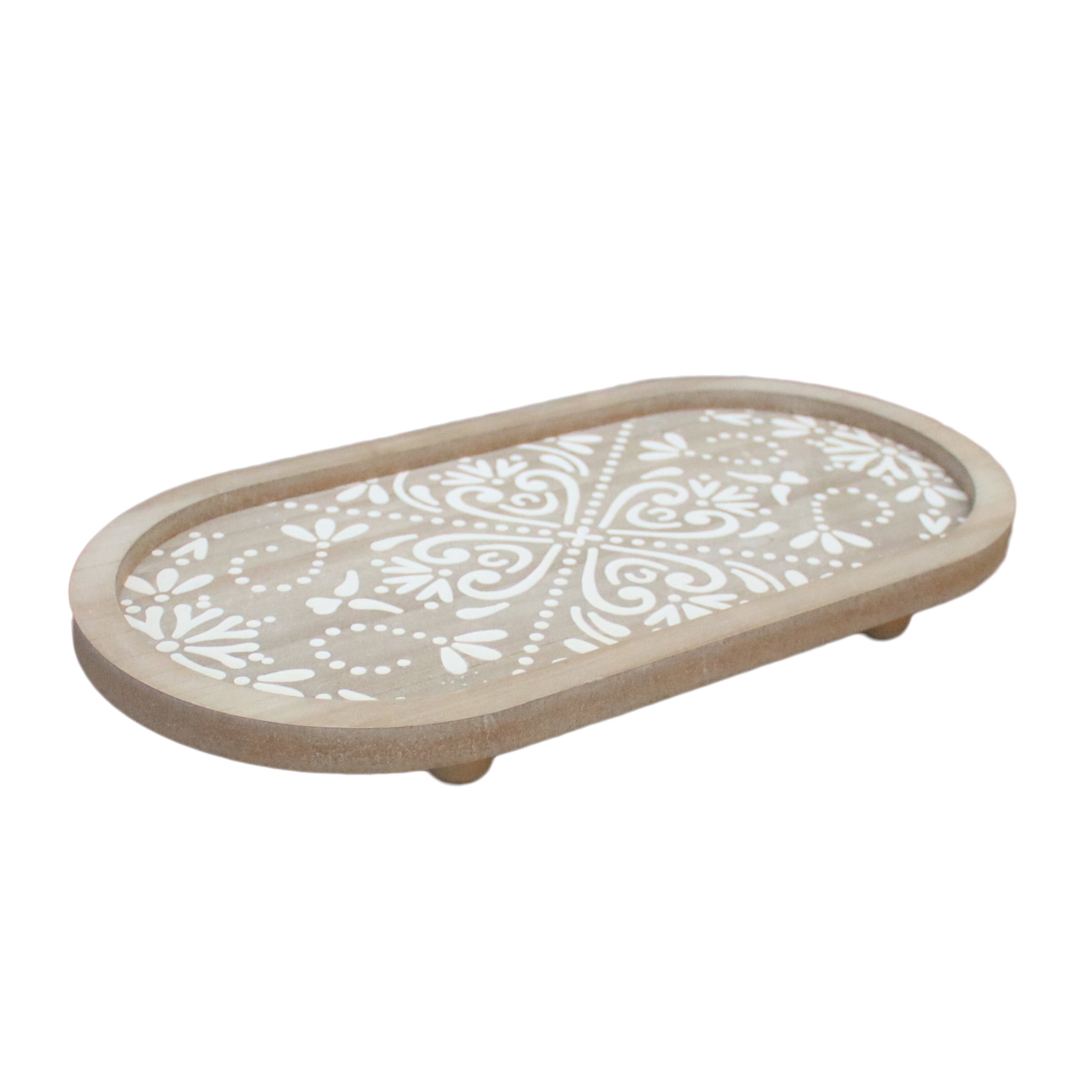 Parisloft Small Wood Tray Stand with 4 Round Wood Feet - 14.3 x 7.3Inch ...