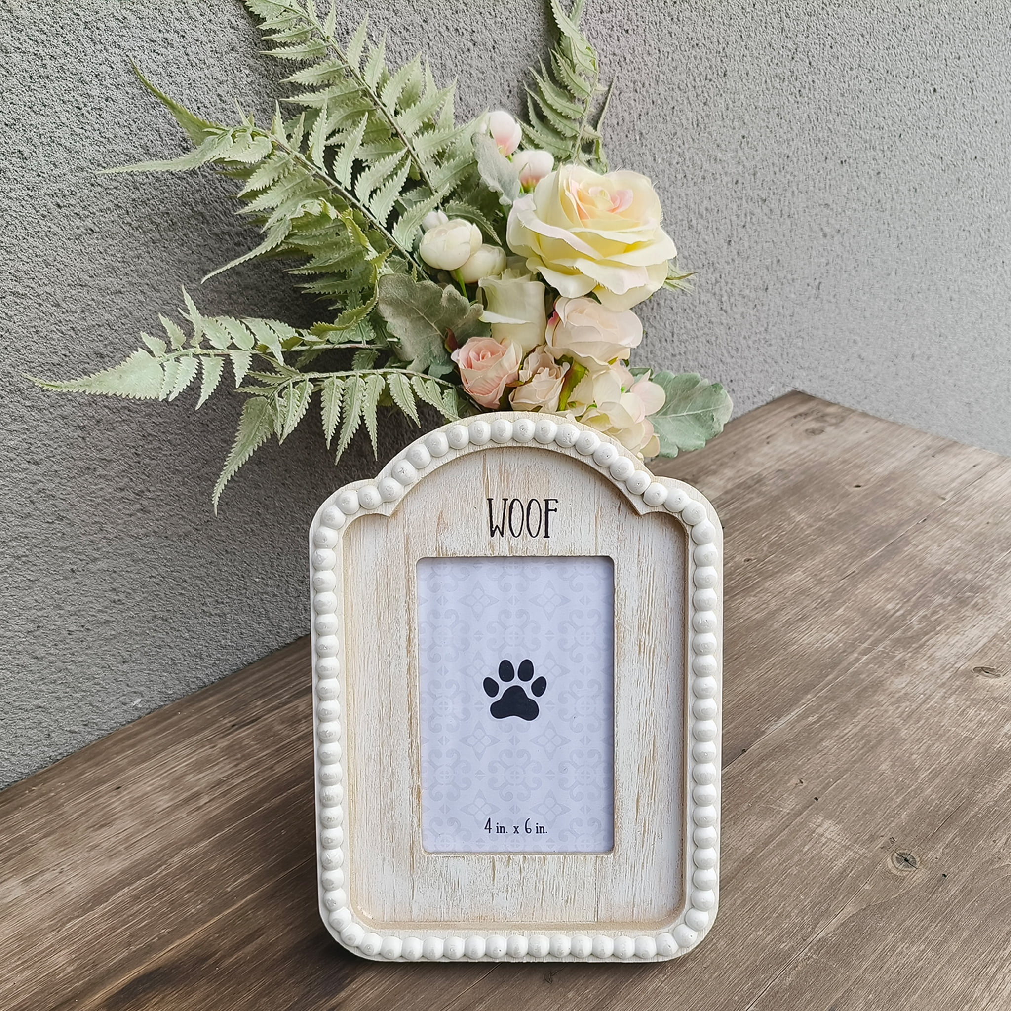 Parisloft Whitewashed Wood 4 x 6 Tabletop Photo Frame with Wooden Bead ...