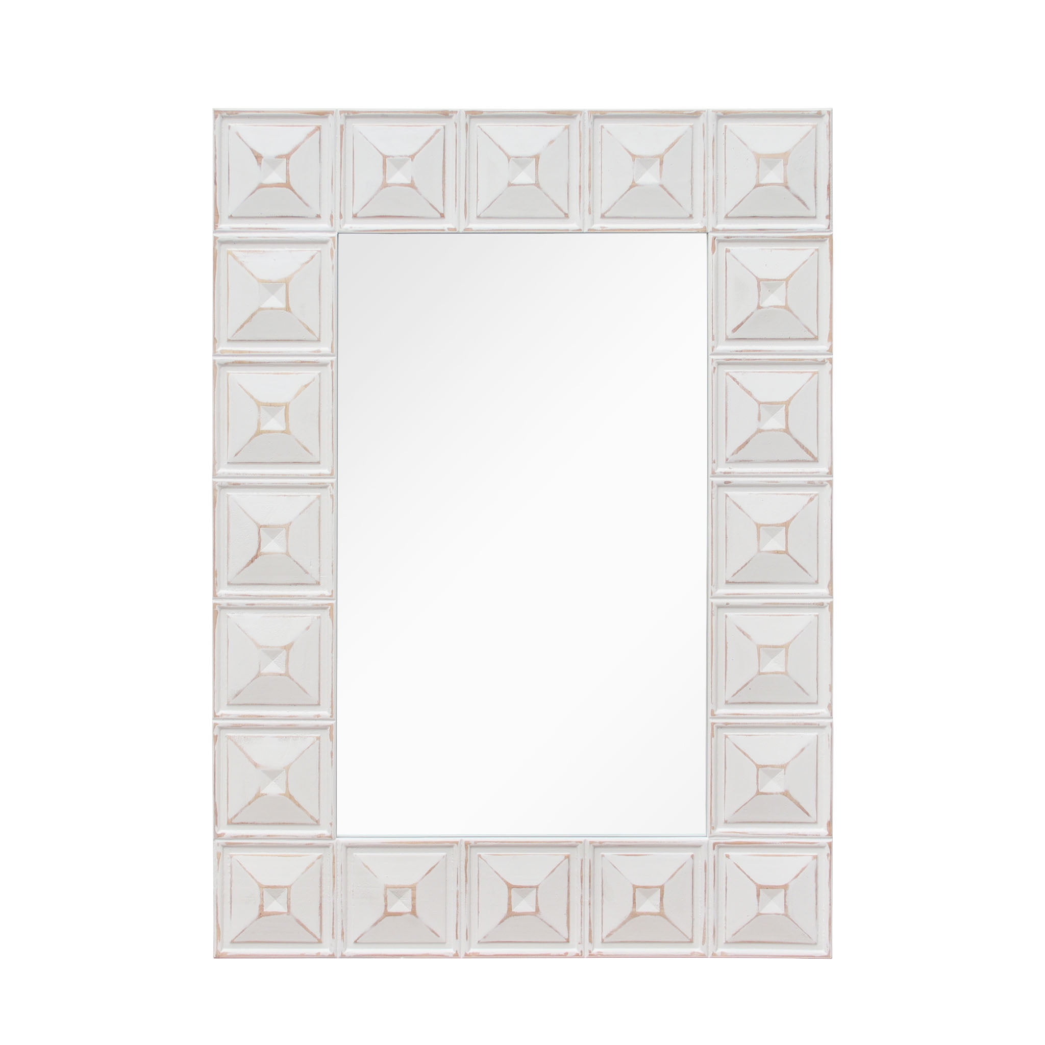 Parisloft Whitewashed Wood Rectangle Wall Mirror with Solidc Wood Frame ...