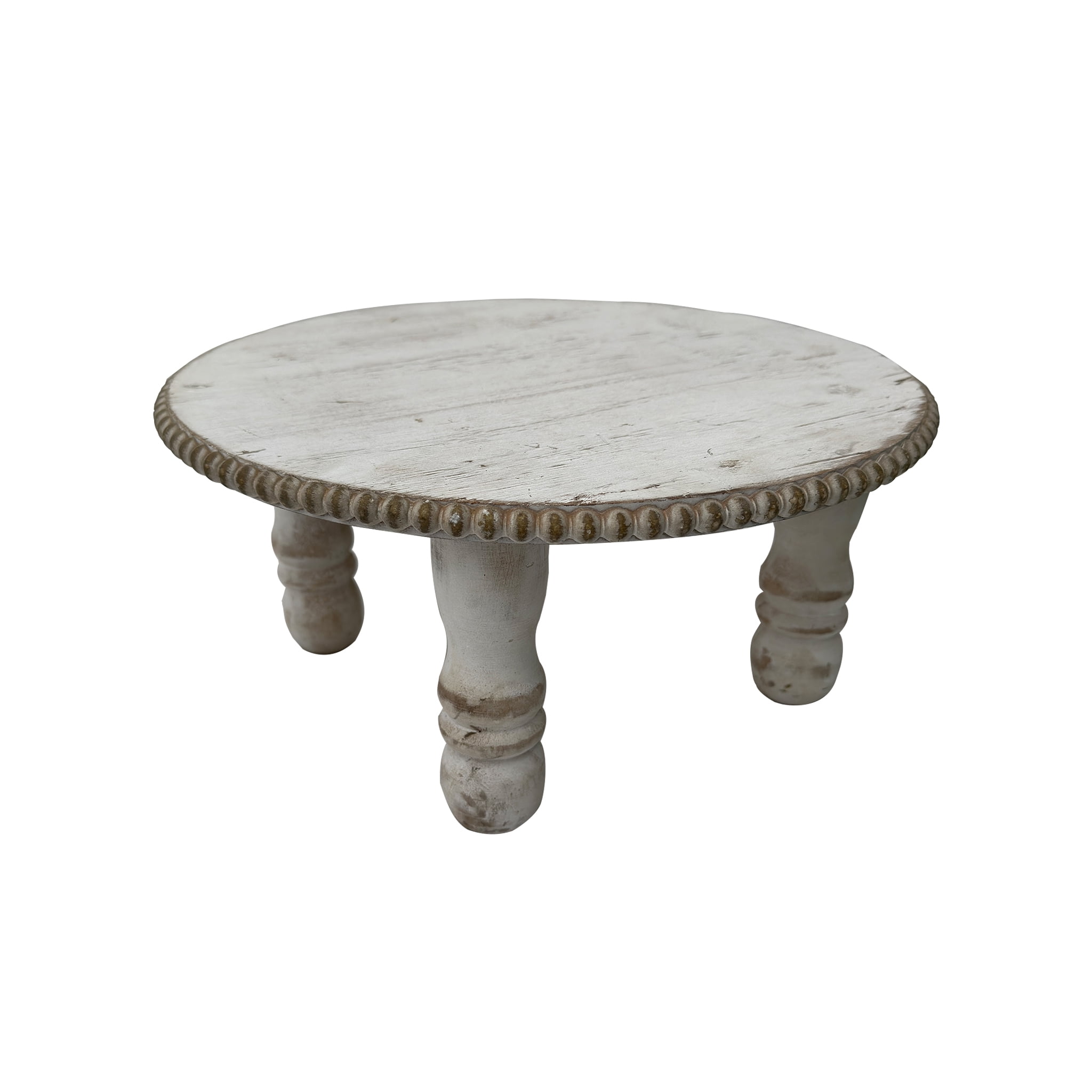 Parisloft Whitewashed Wood Table Riser -12.25"Dia.x 5.875"H, Round Wood ...