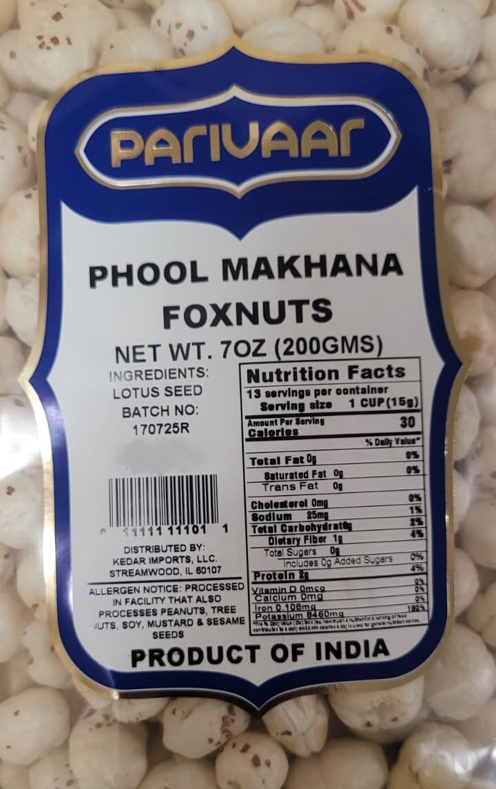 Parivaar Uncooked Phool Makhana | Fox Nut, Popped Lotus Seed | 7oz(200g ...