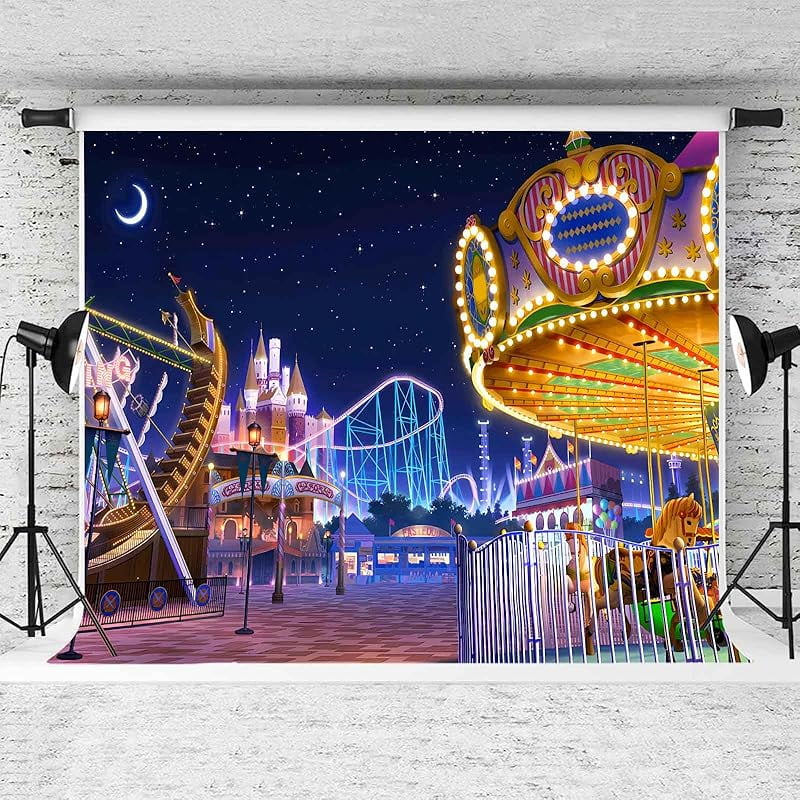 Park Backdrop,Carousel Roller Coaster Photography Background Fantasy ...