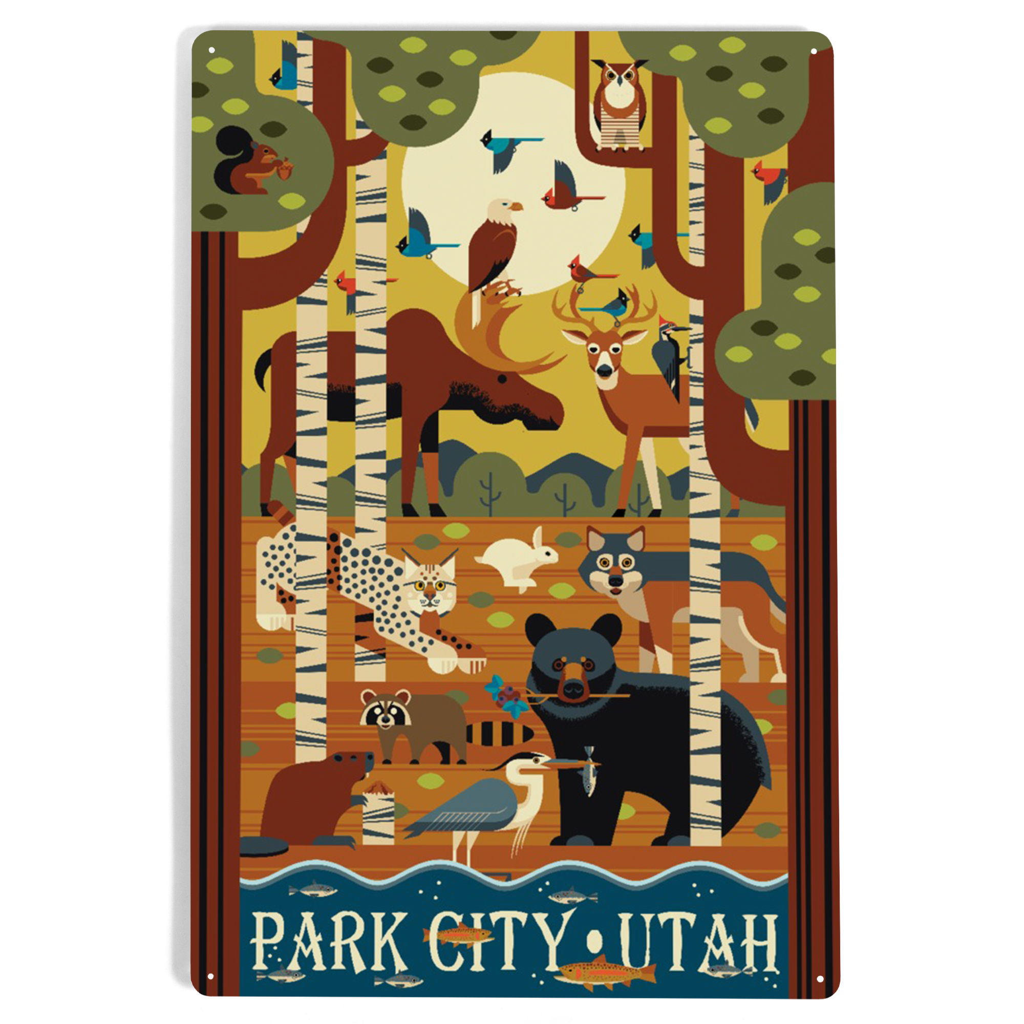 Park City, Utah, Forest Animals, Geometric (12x18 Aluminum Art, Indoor ...