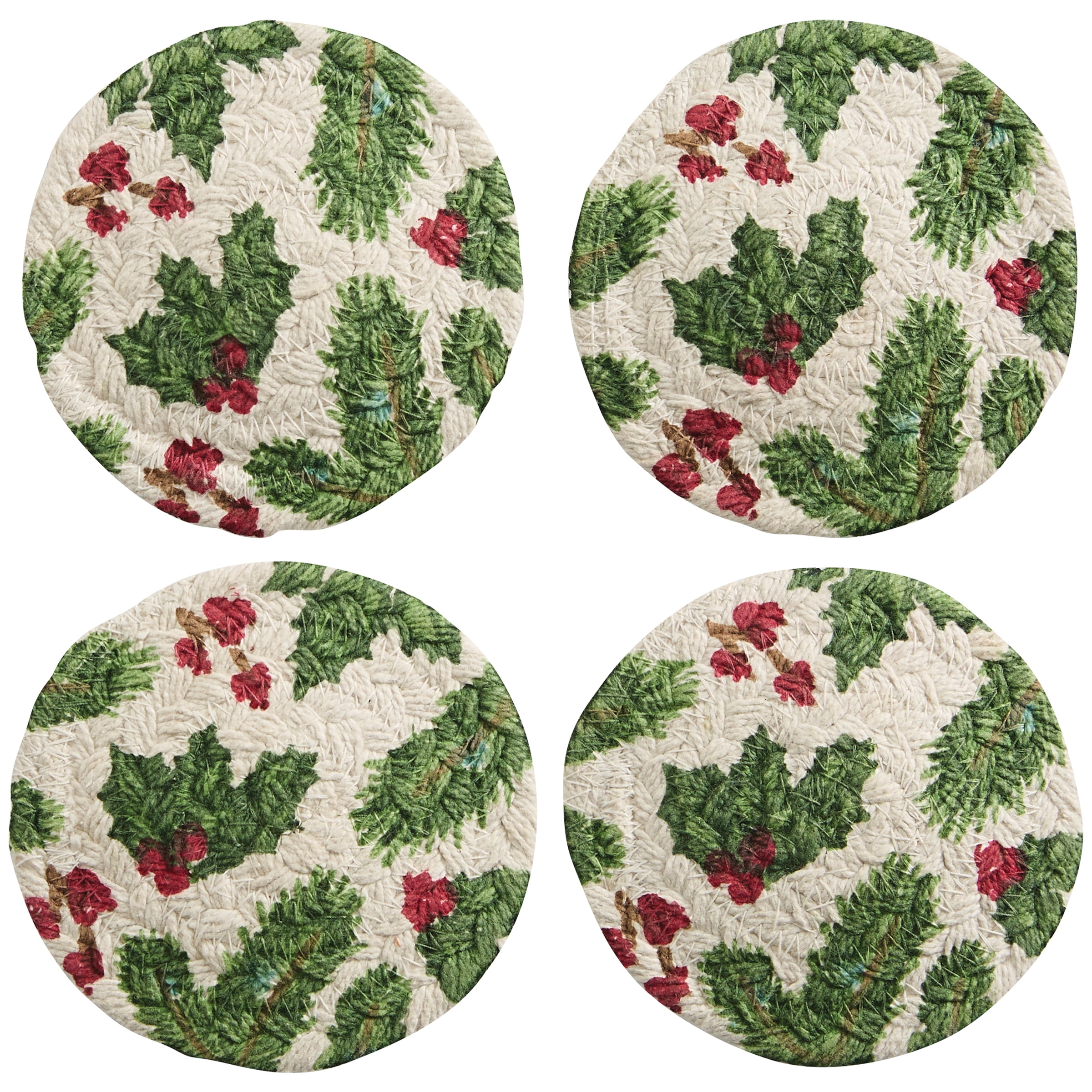 Park Designs Boughs Of Holly Printed Braided Coasters Set of 4 ...