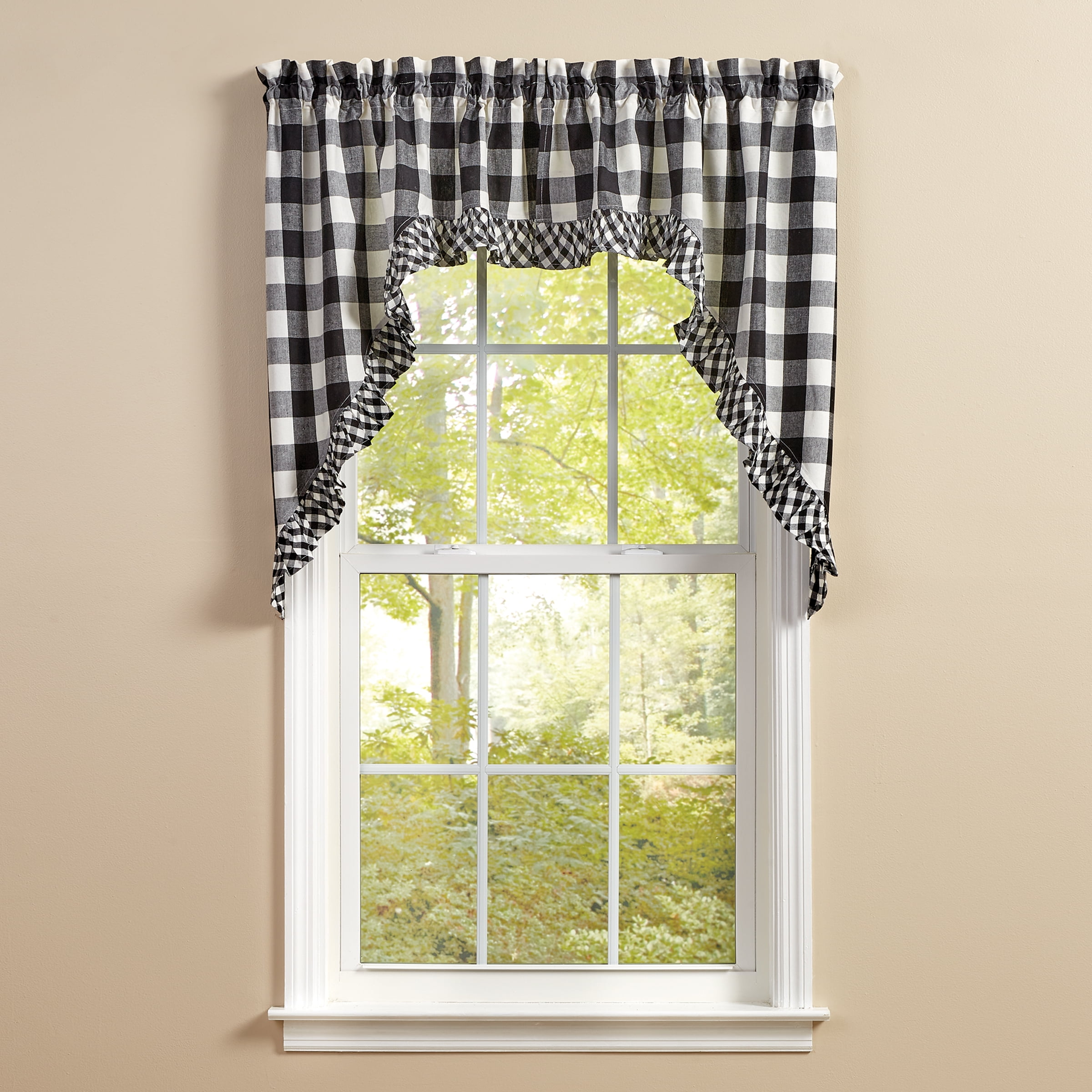 Park Designs Buffalo Check Ruffled Black Swags 72" x 36" - Walmart.com
