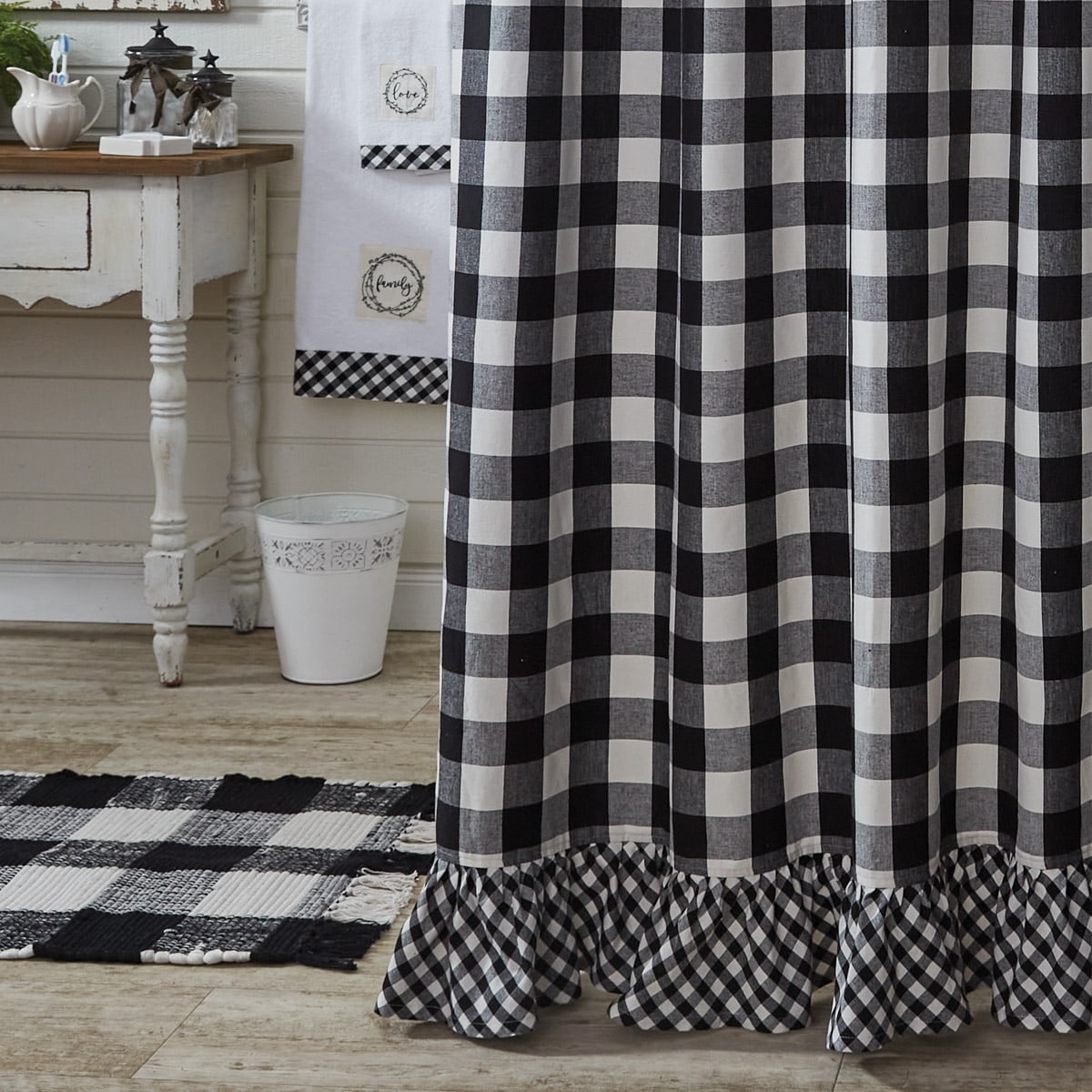Park Designs Buffalo Check Ruffled Black and White Shower Curtain 72" x ...