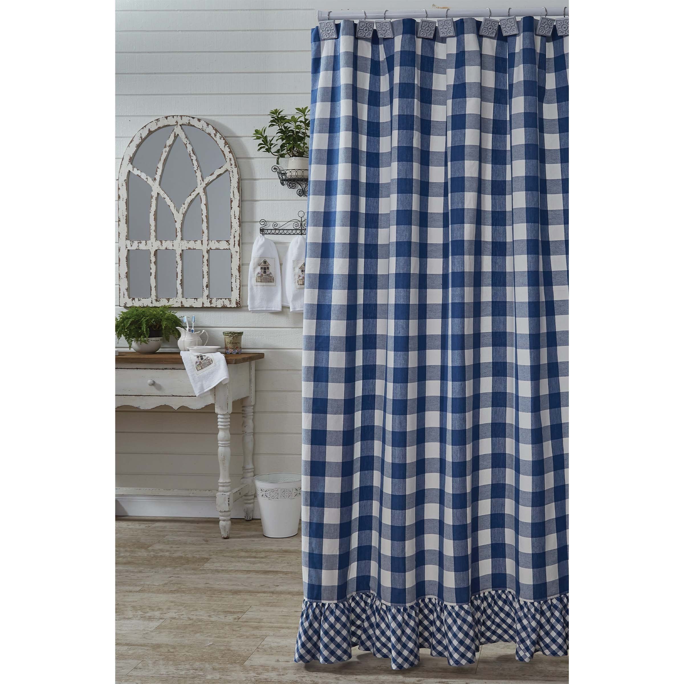 Park Designs China Blue Buffalo Check Ruffled Shower Curtain 72" x 72 ...