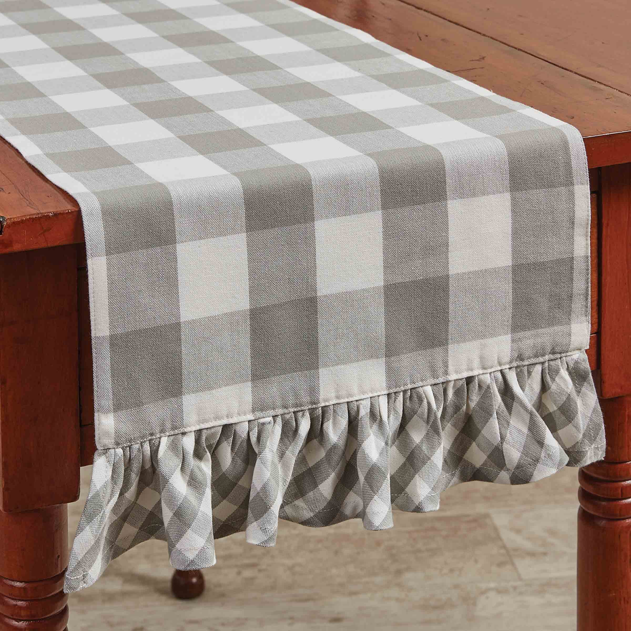 Park Designs Dove Buffalo Check Ruffled Table Runner 13" X 54 ...