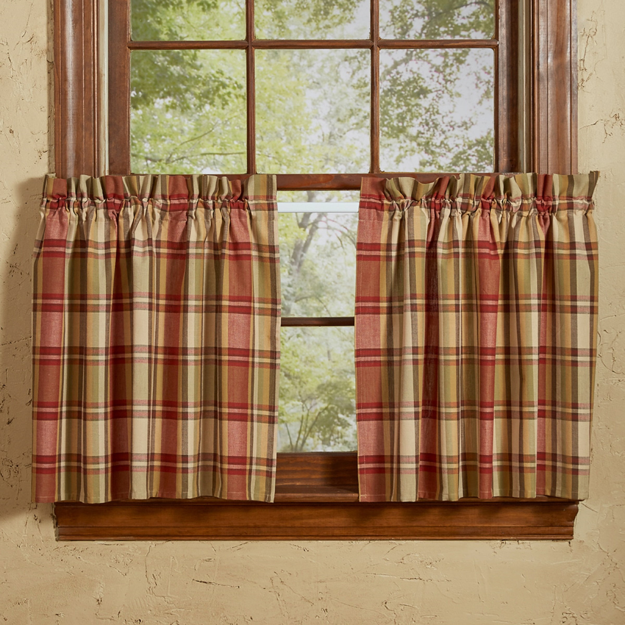 Park Designs Heartfelt Plaid Kitchen Curtain Window Tiers, 24"L ...