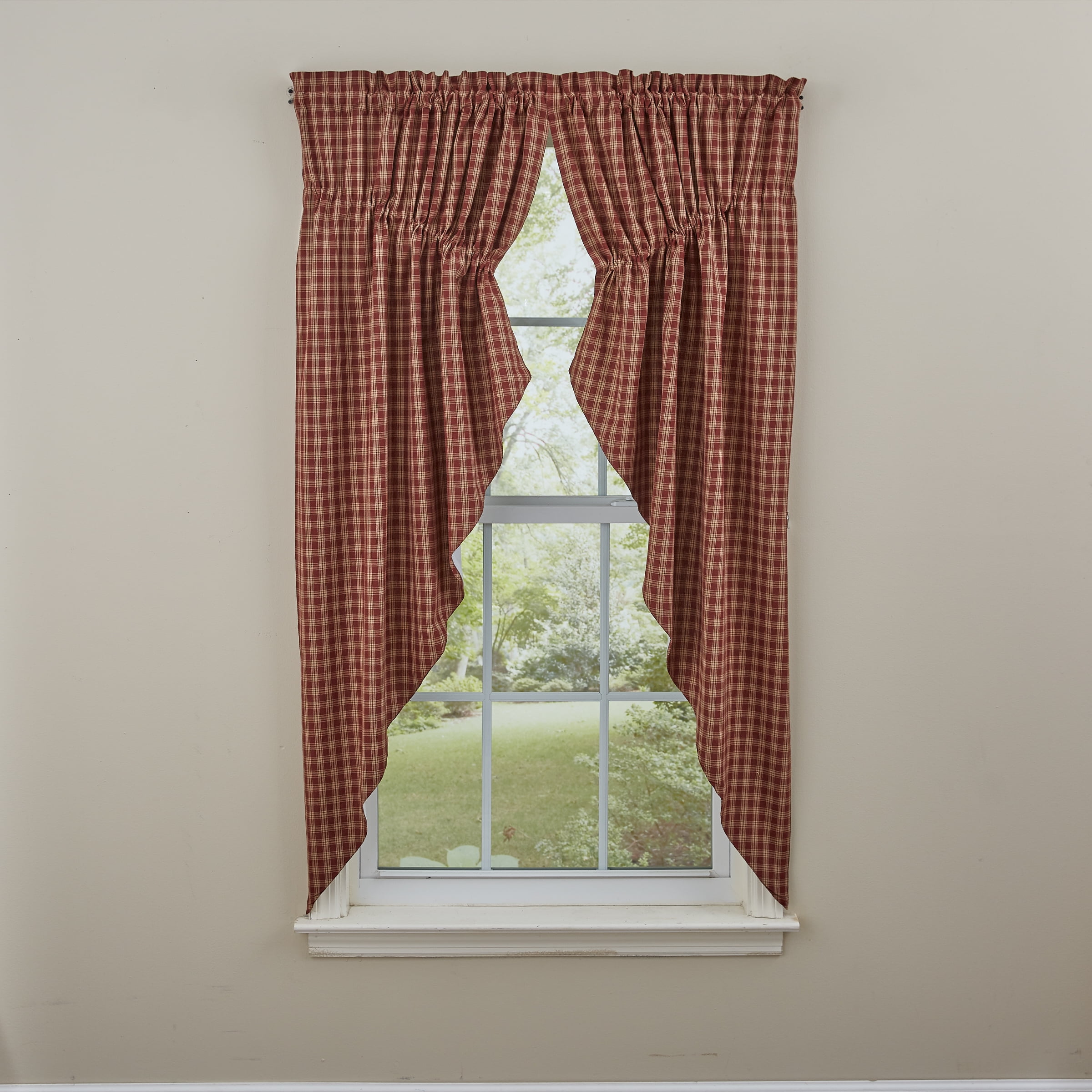 Park Designs Farmhouse Kitchen Window Swag, Red Sturbridge Gathered, 72 ...
