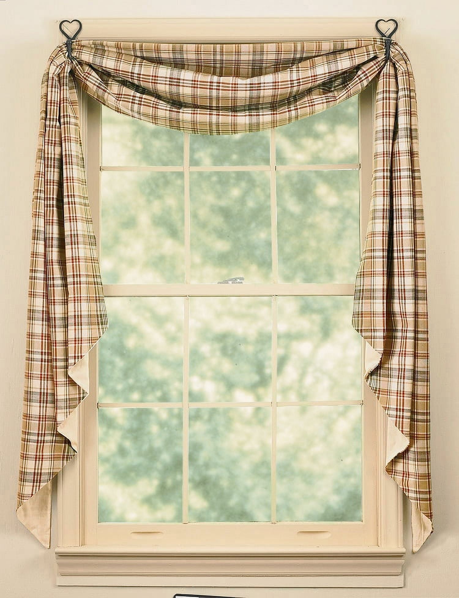 Park Designs Thyme Fishtail Swag, Country Plaid Cotton Curtain, Neutral ...