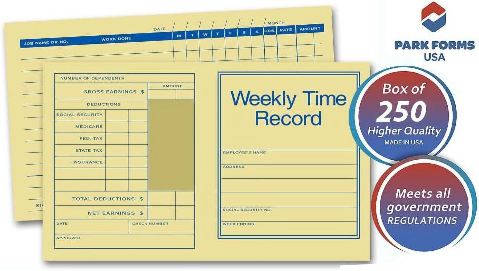 Park Forms Preprinted Pocket Size Weekly Time Records Sheet for ...