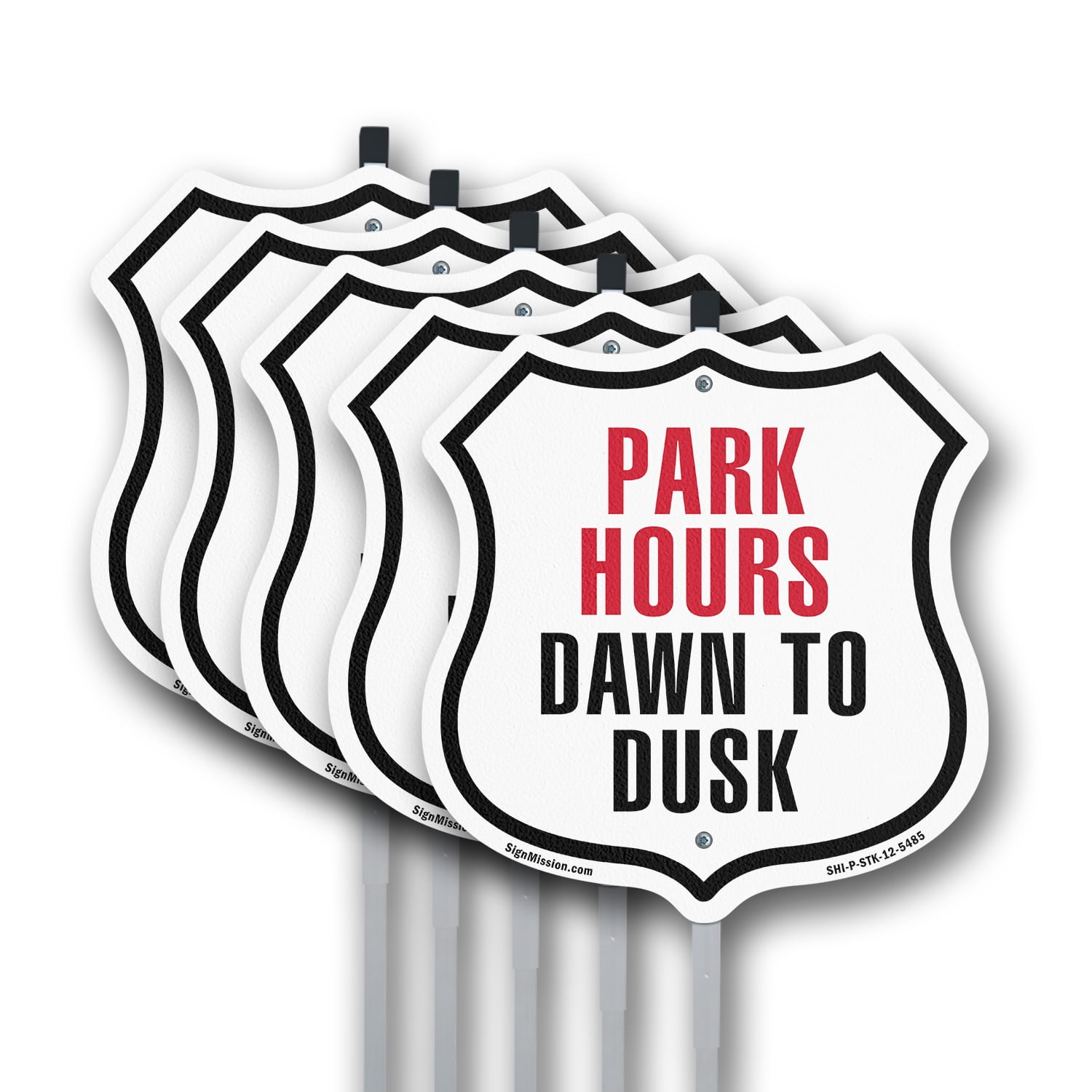 Park Hours Dawn Dusk (5 Pack) 12 inch X 12 inch Shield Shaped ...