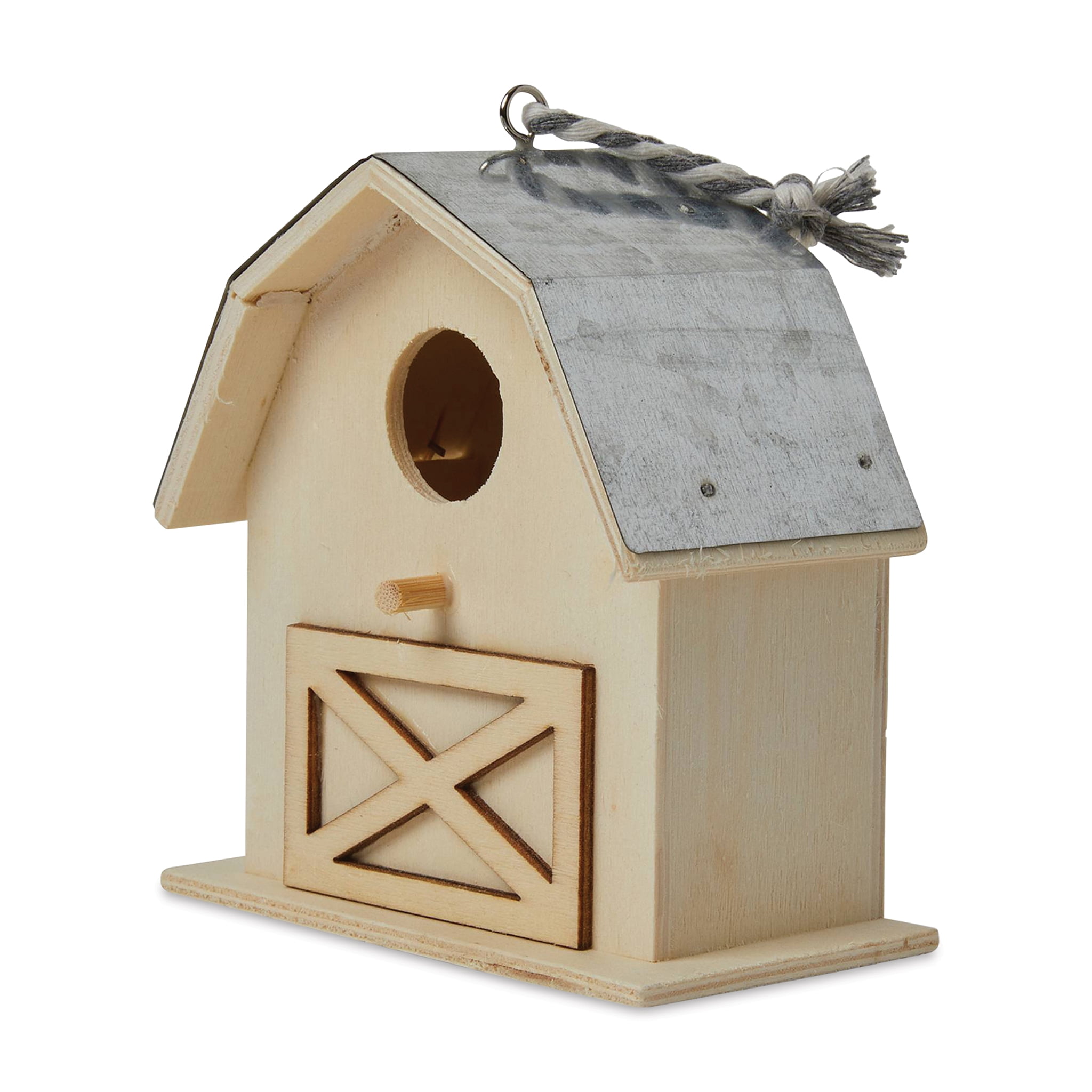 Park Lane Unfinished Wood Birdhouse - Barn, Metal Roof - Walmart.com