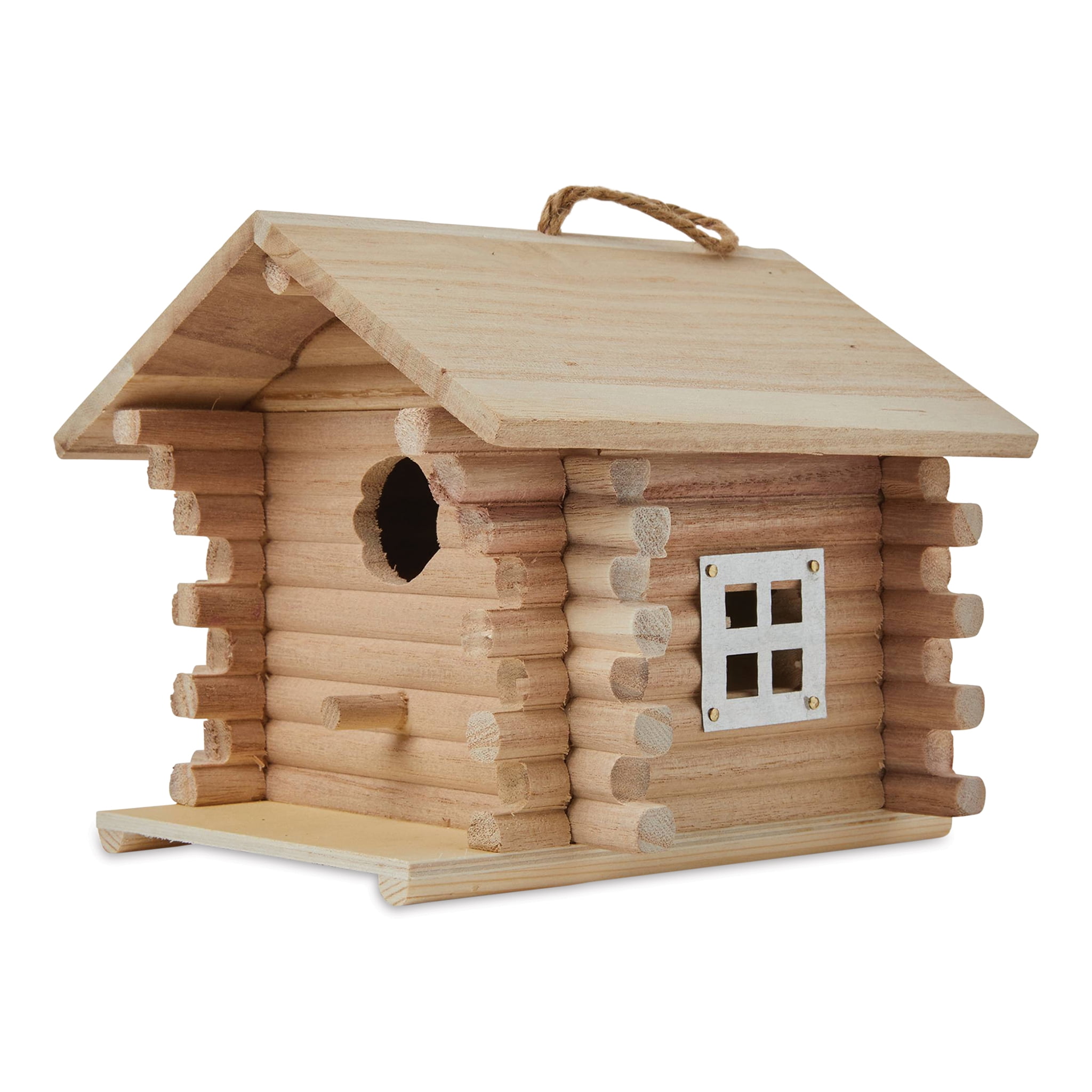 Park Lane Unfinished Wood Birdhouse - Log Cabin - Walmart.com