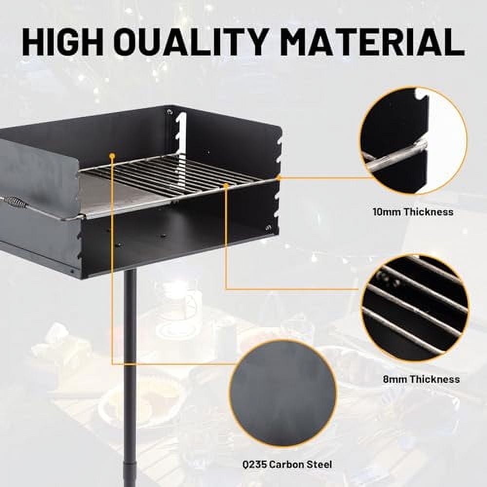Park-Style Charcoal Grill Heavy Duty Steel Outdoor BBQ Grill with Grate ...