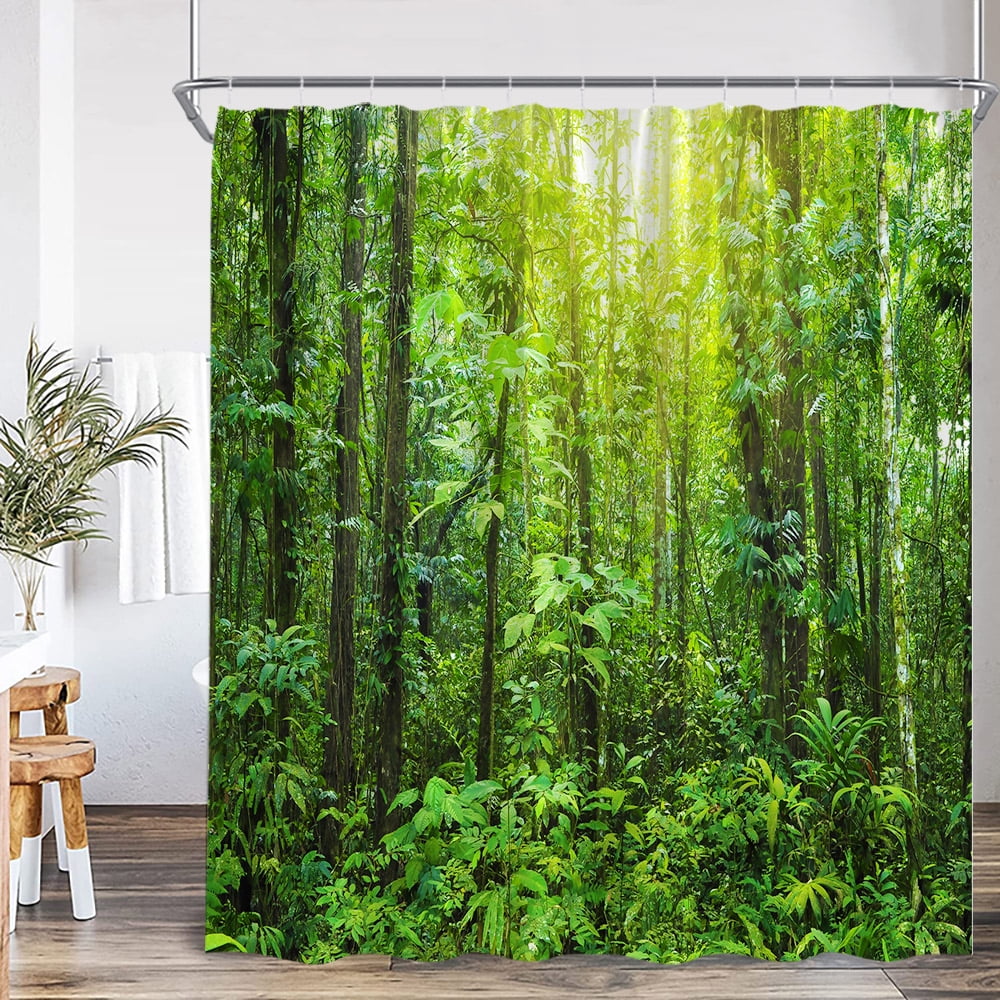 Park Waterfall Shower Curtains Tropical Rainforest Plant Spring Forest ...