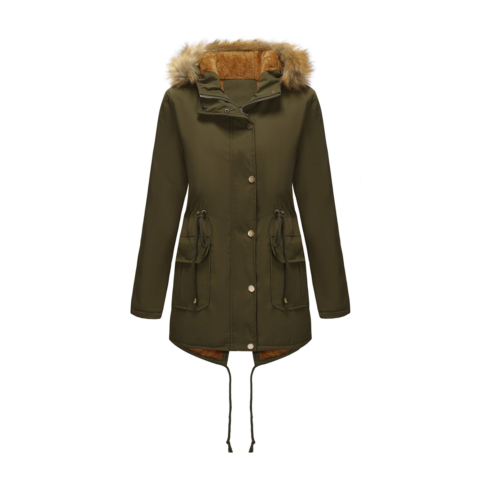 Parka Jacket for Women Winter Warm Hooded Coat Faux Fur Trim Long ...
