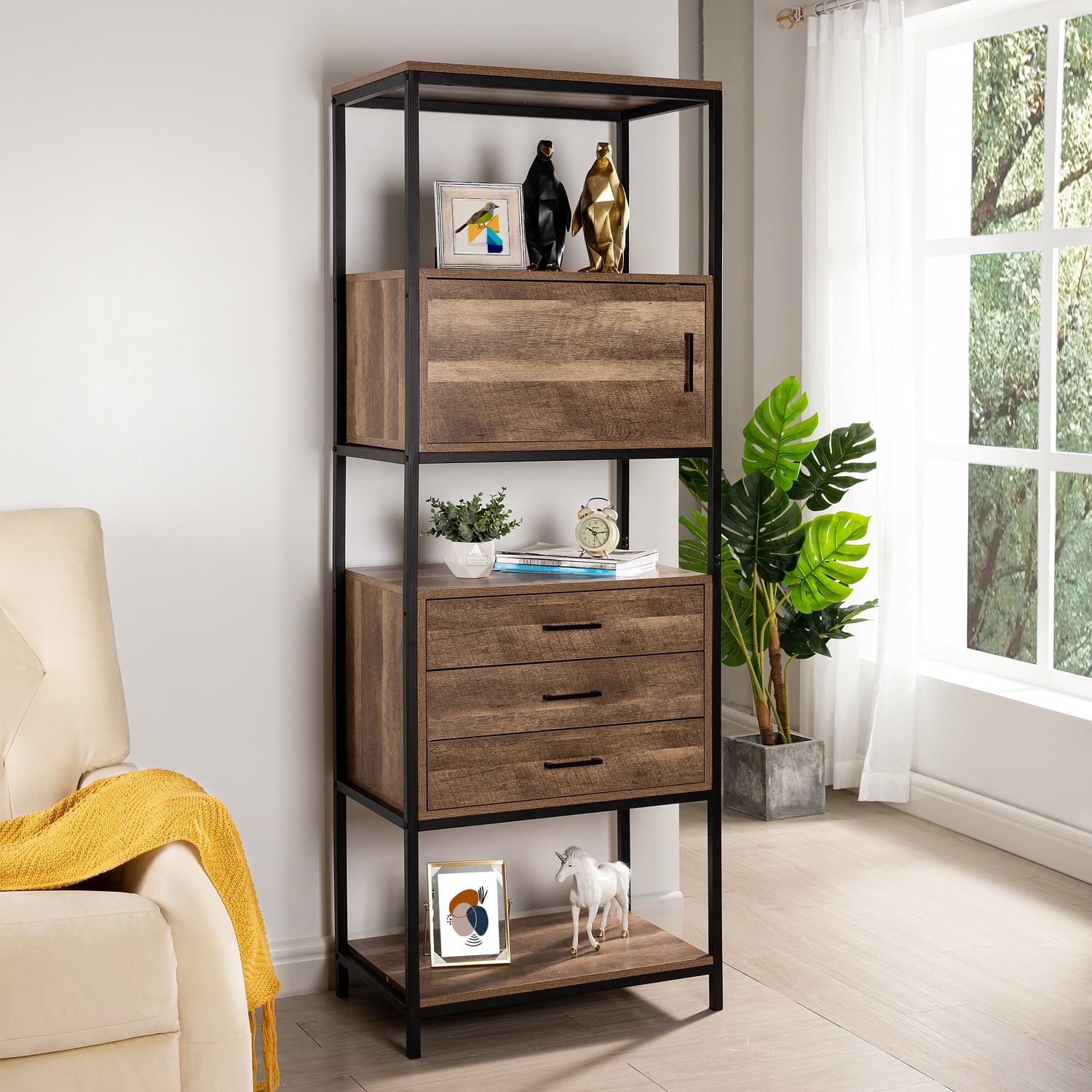 Parker Bookcase with Storage Shelves, Contemporary Bookshelf with ...