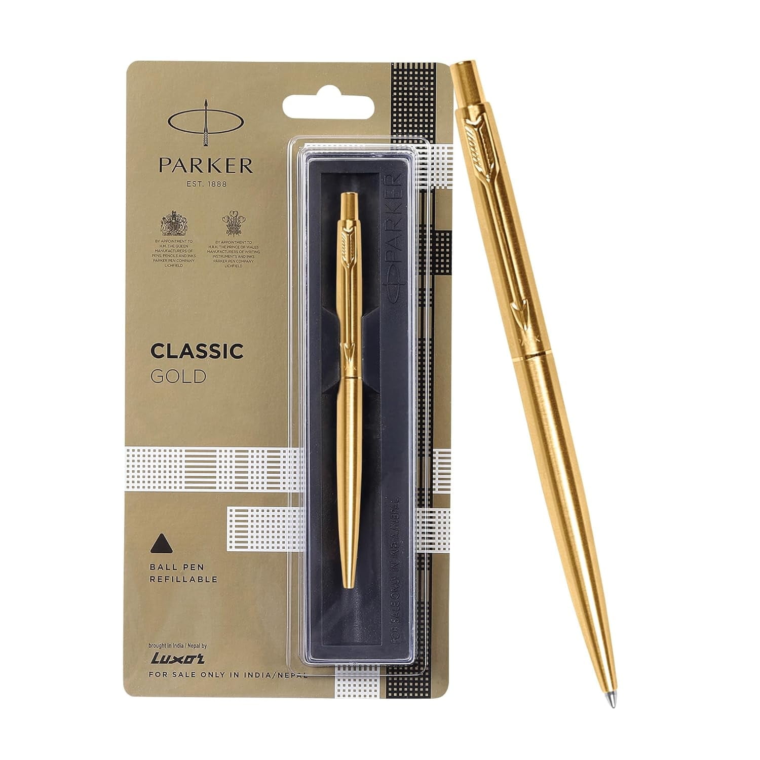 Parker Classic Gold Trim Ball Pen | Blue Ink | Ballpoint Pen for Smooth ...
