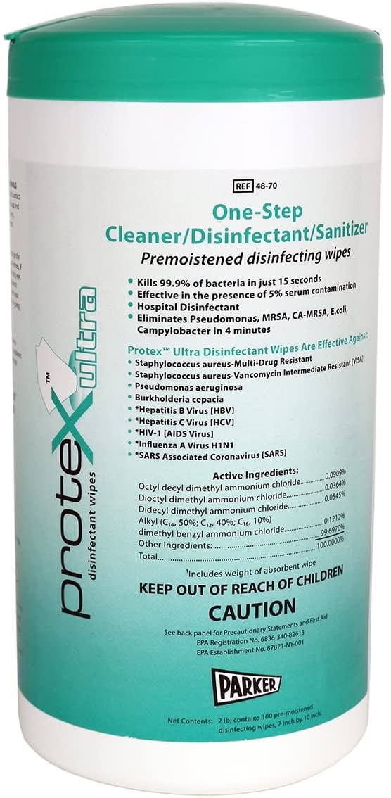 Pro-Tex Ultra Disinfectant Wipes Canister, Kills 99.9% Bacteria, 75 ...