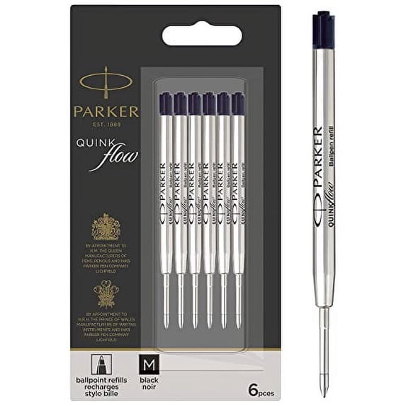 Parker, Ballpoint Pen Refill, 2025154, Medium Tip, Black 6pk - Walmart.com