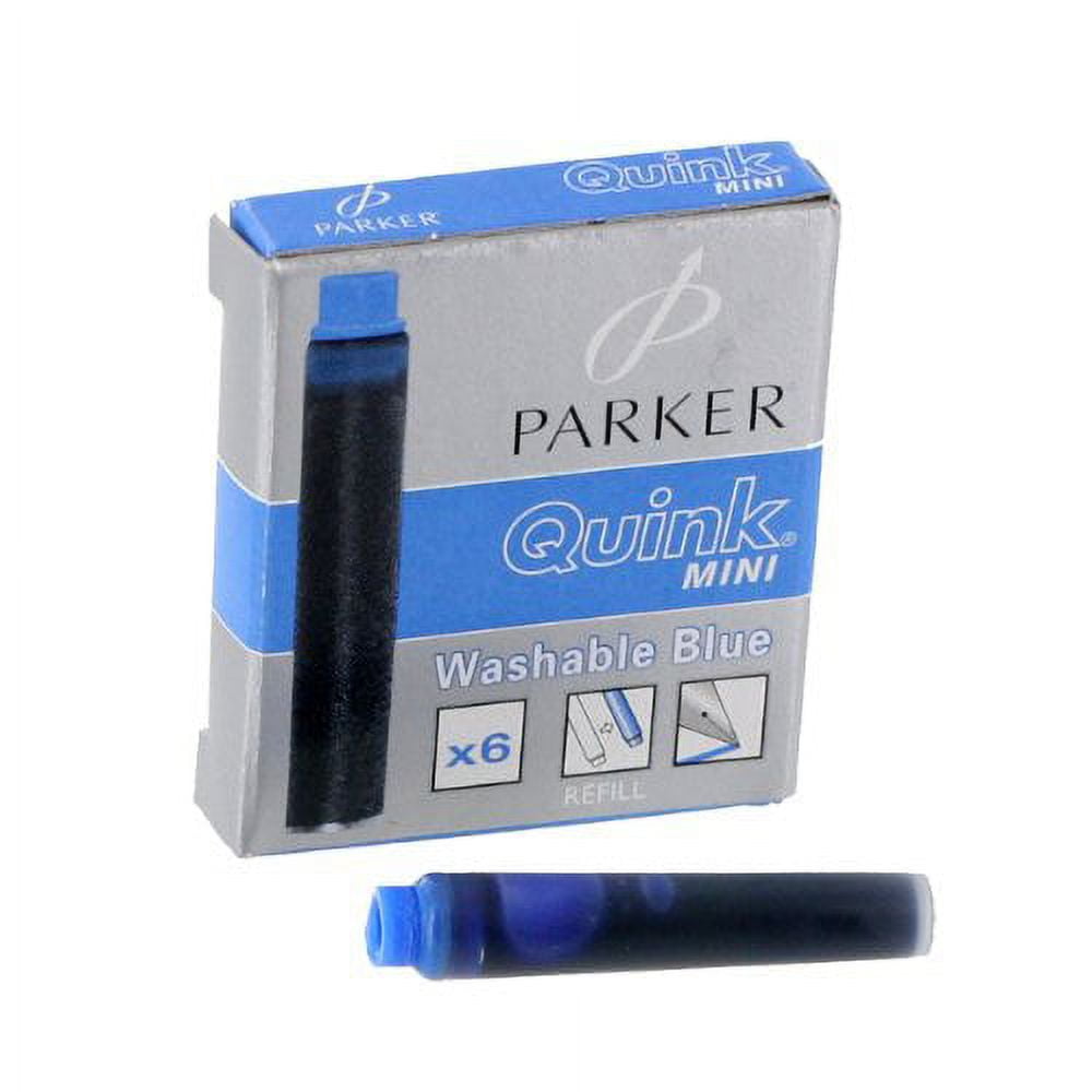 Parker Quink - 6 Washable Mini Blue Ink Cartridges in Carton Box ...