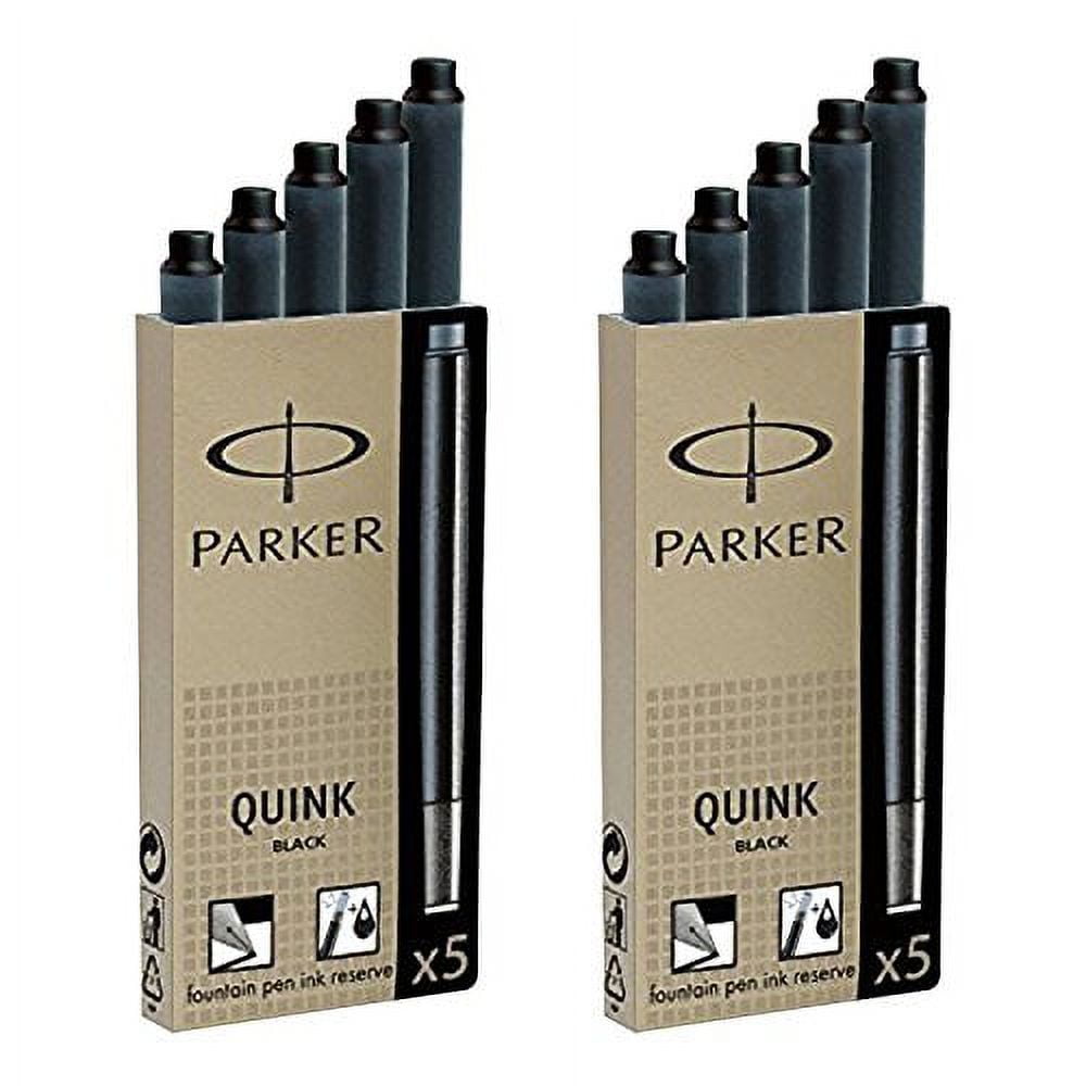 Parker Quink Permanent Ink Fountain Pen Refill Cartridges, 10 Black Ink ...