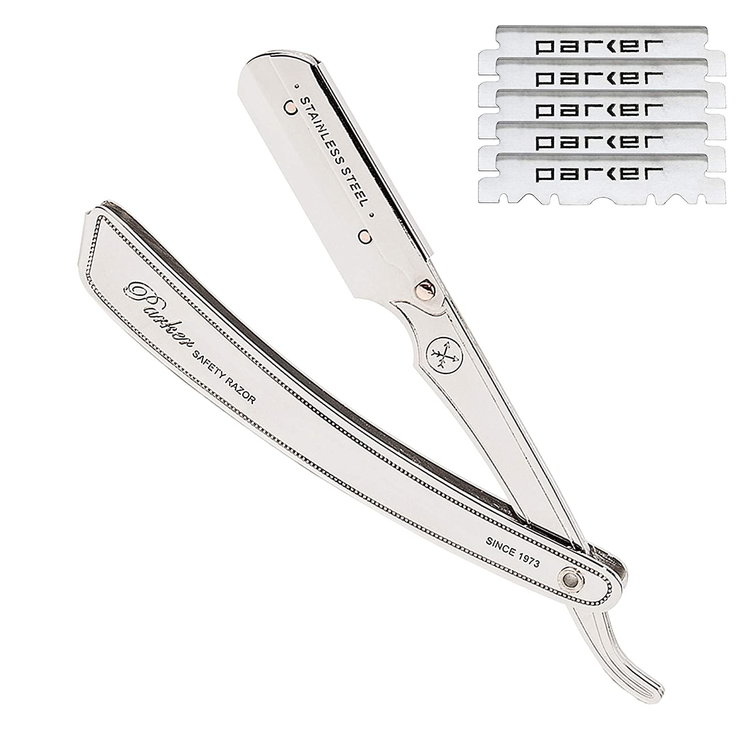 Parker SRX 100% Stainless Steel Straight Edge Razor & 5 Straight Edge ...