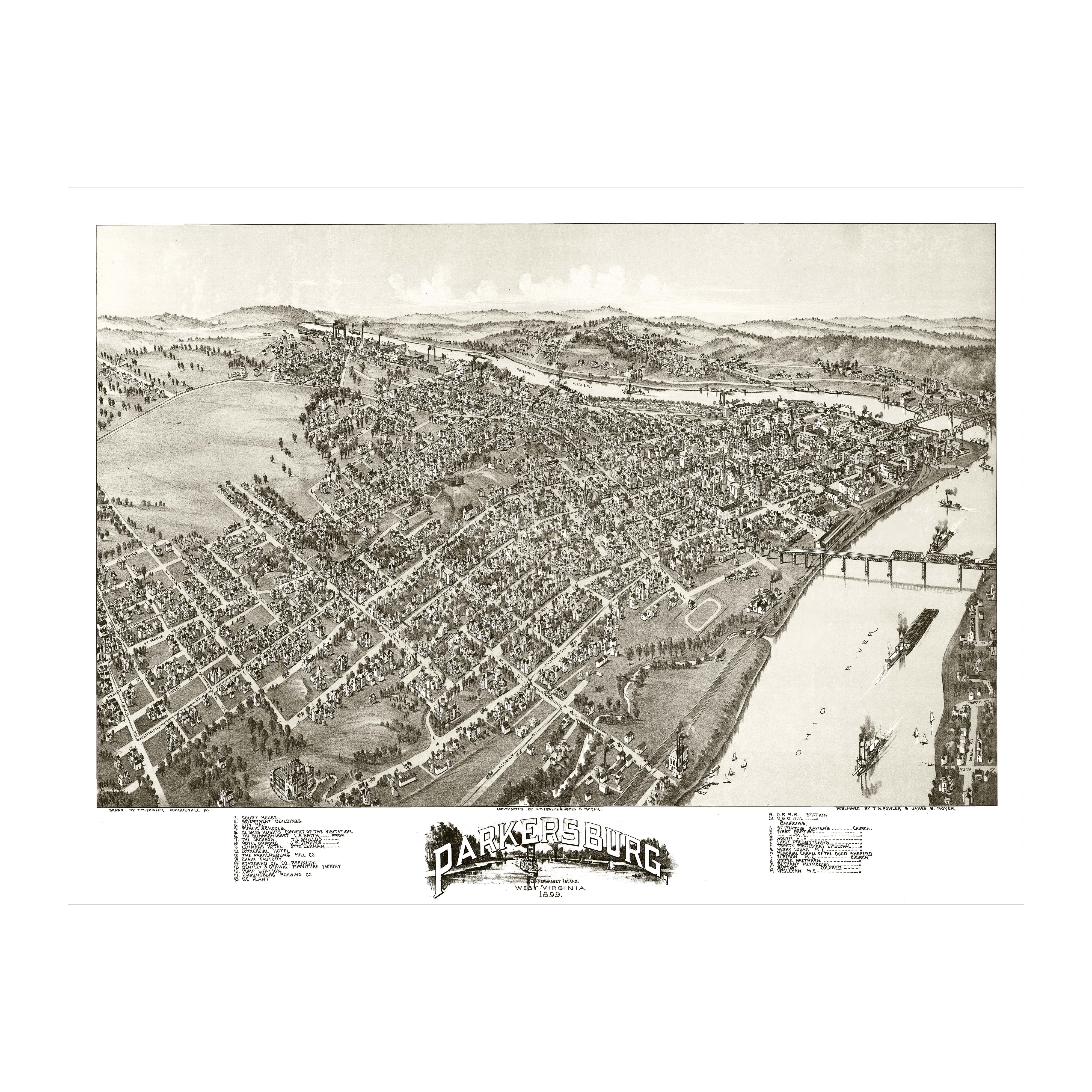 Parkersburg Art, 1899 Vintage Map of Parkersburg West Virginia, WV ...