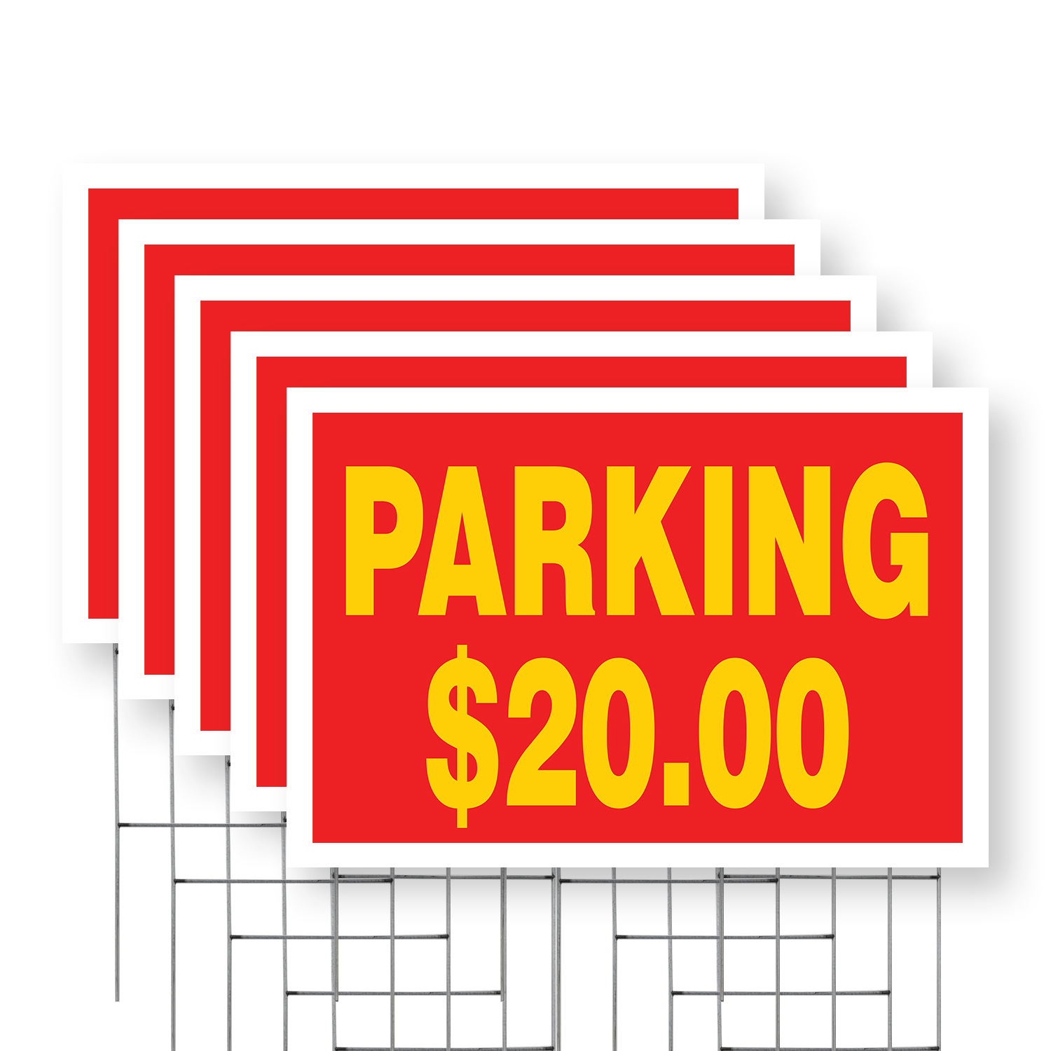 Parking $20 Dollars Yard Sign 5 Pack of 24 Inch x 36 Inch Double Sided ...
