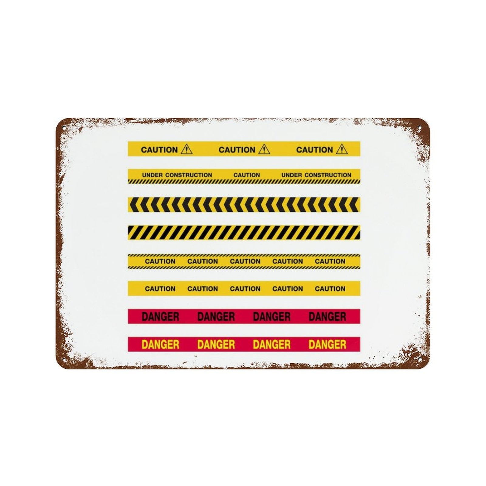 Collection of Caution and Danger Tapes on a White Sign Metal Tin Sign ...